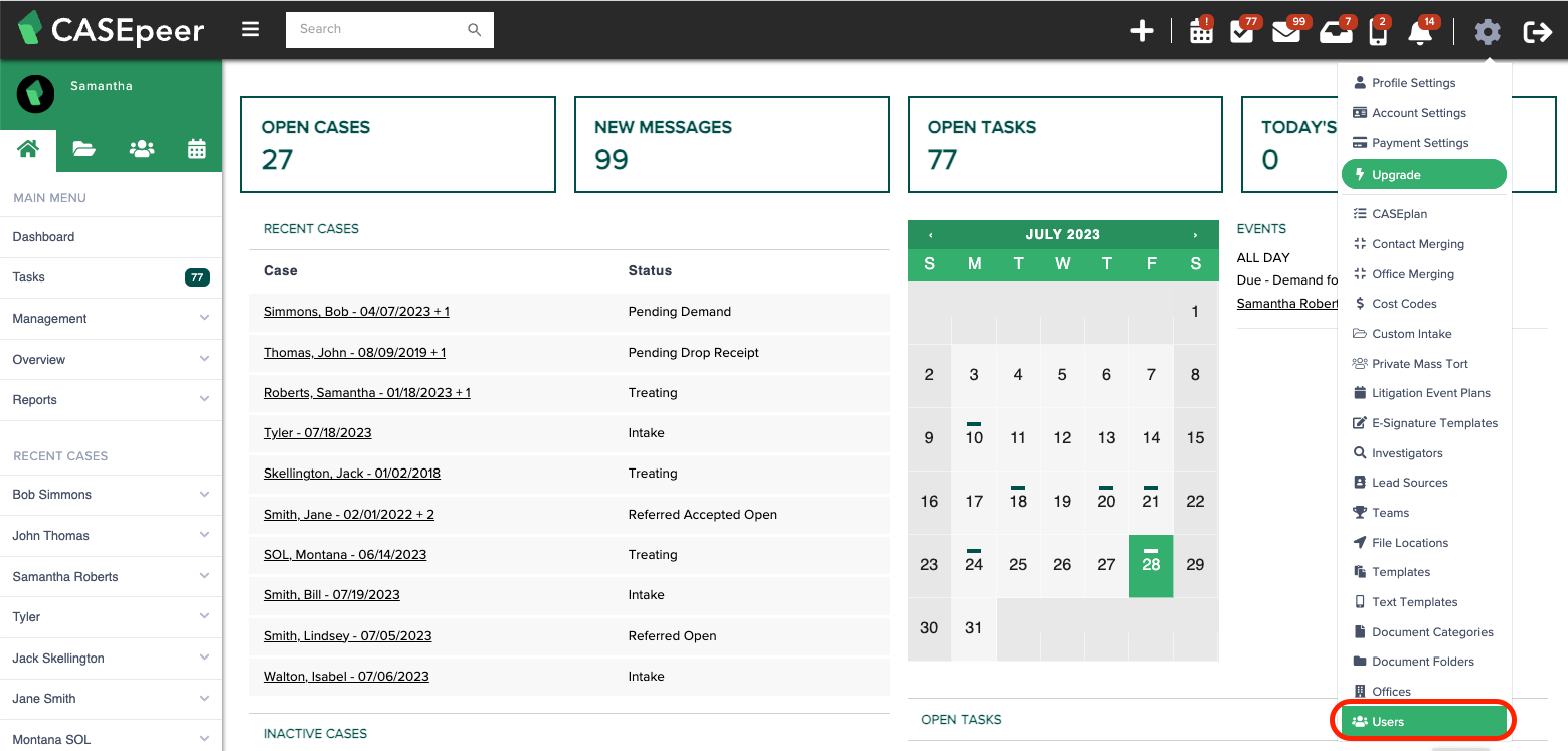 Update a User's Dashboard – CASEpeer