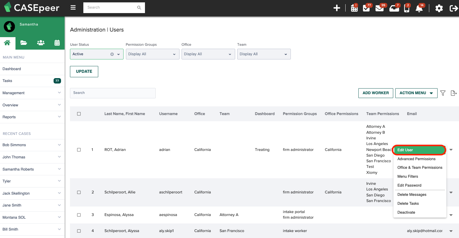 Update a User's Dashboard – CASEpeer