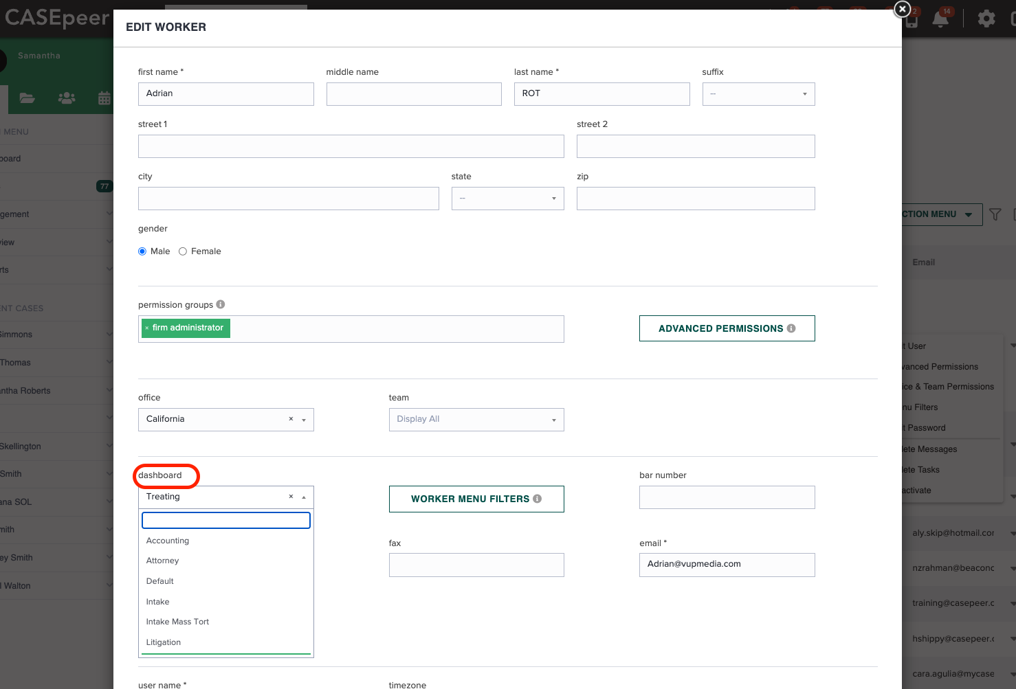 Update a User's Dashboard – CASEpeer