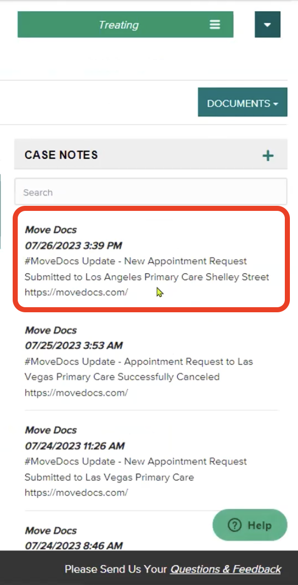 Schedule Treatment with MoveDocs – CASEpeer