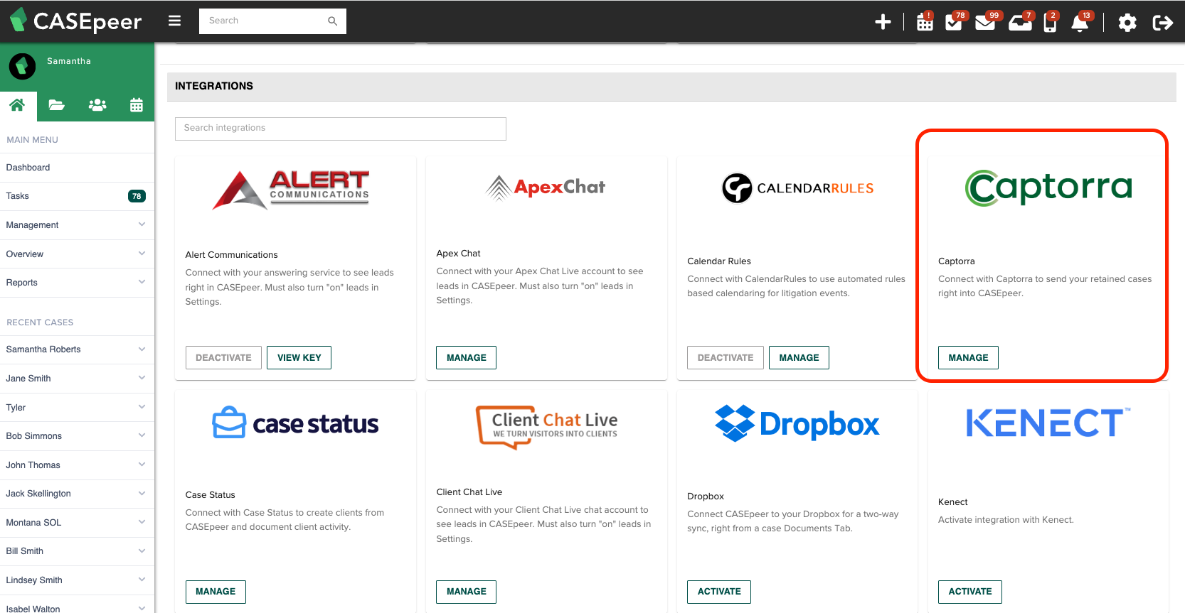 Activate the Captorra Integration – CASEpeer