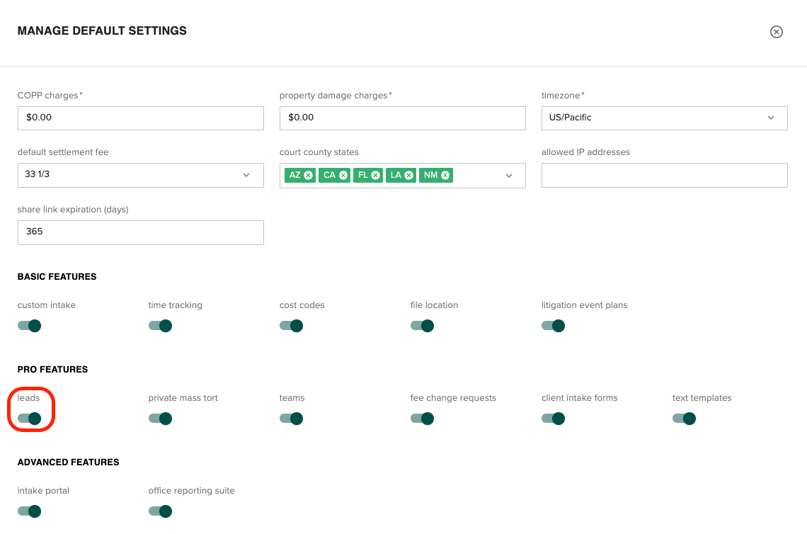 Activate the Lead Docket Integration – CASEpeer