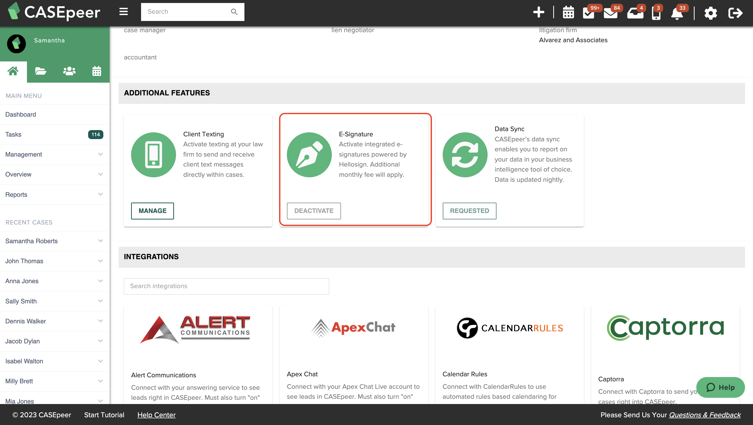 Activate E-Signature Functionality – CASEpeer