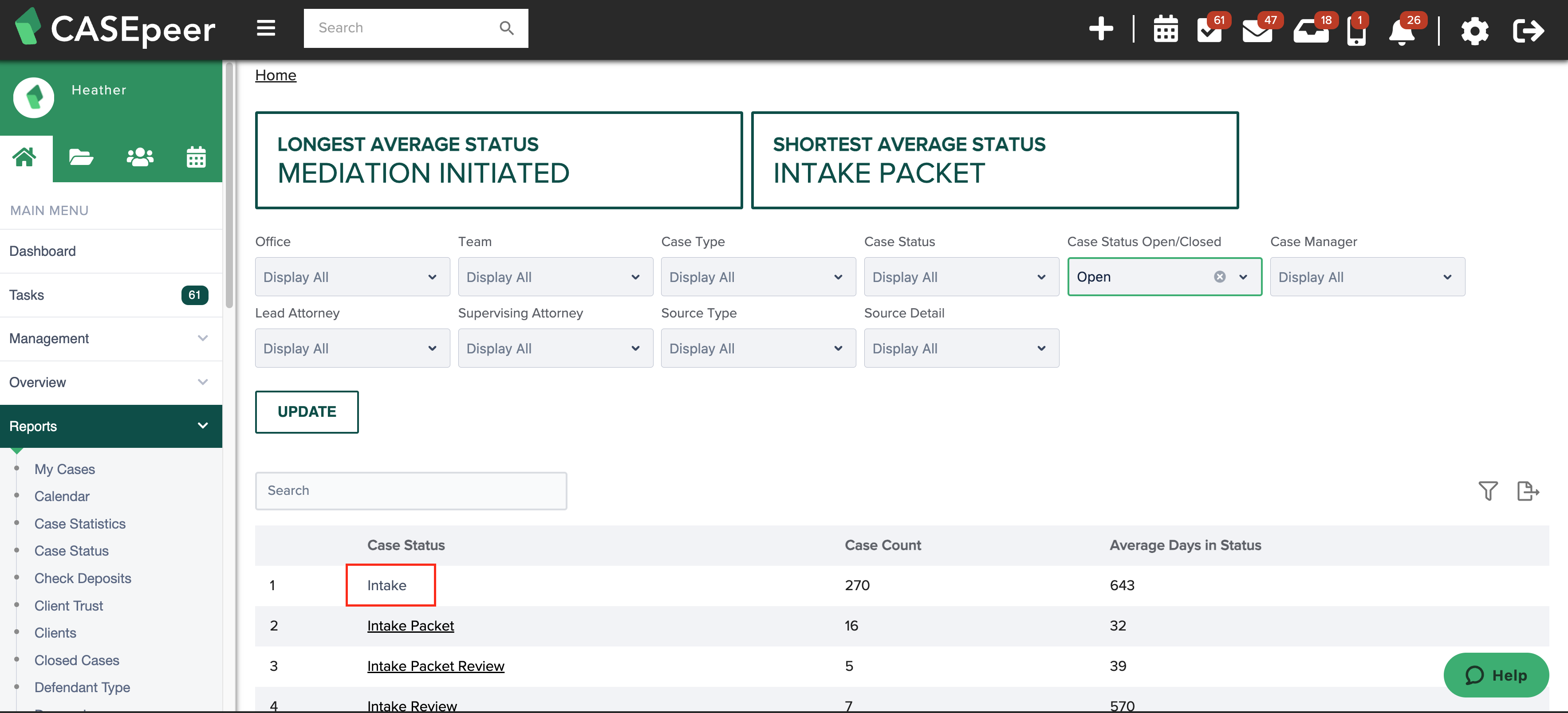 Case Status Report – CASEpeer