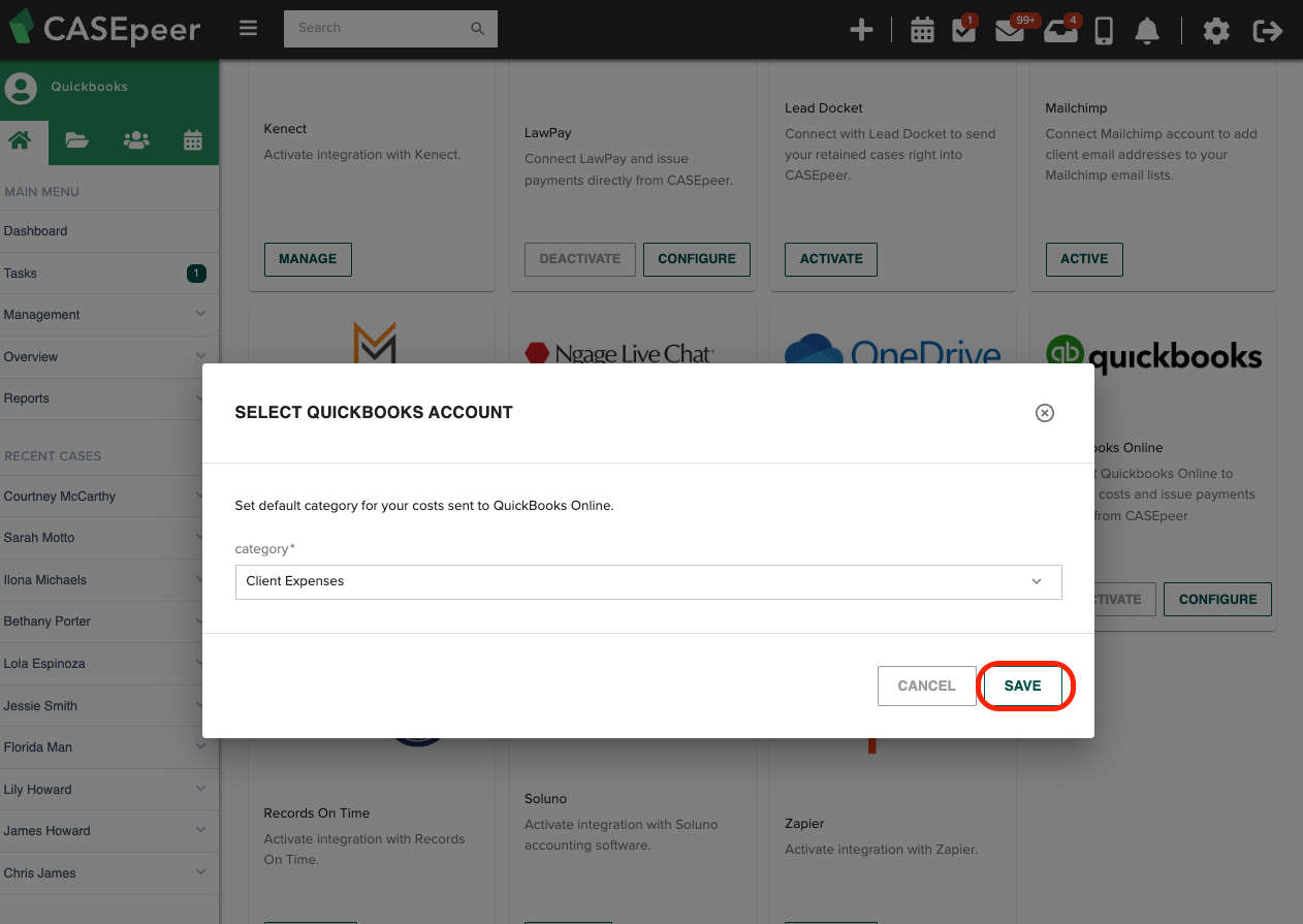 Configure the QuickBooks Online Integration – CASEpeer