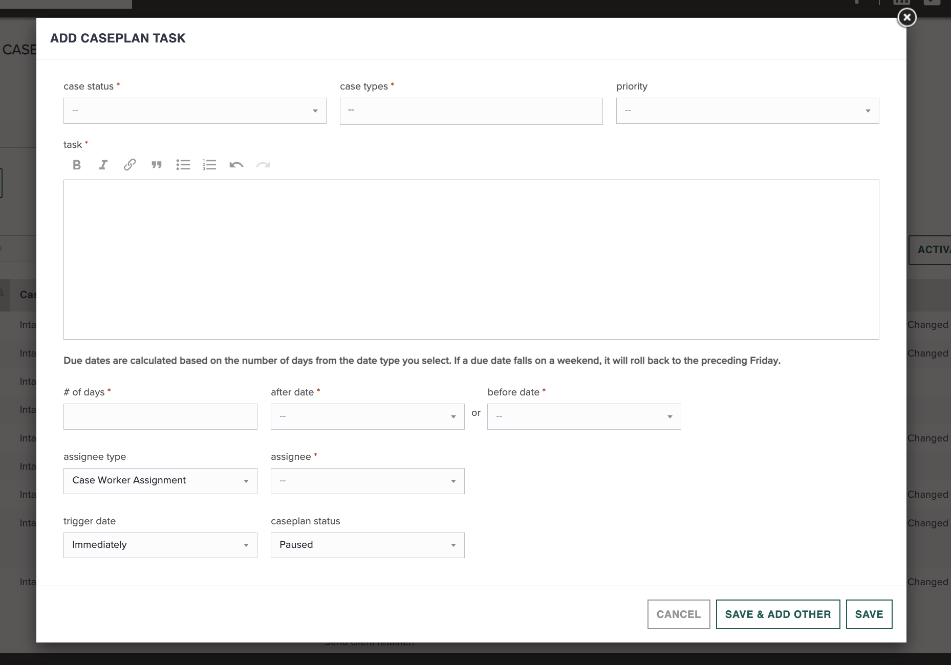 Add a New CASEplan Task – CASEpeer