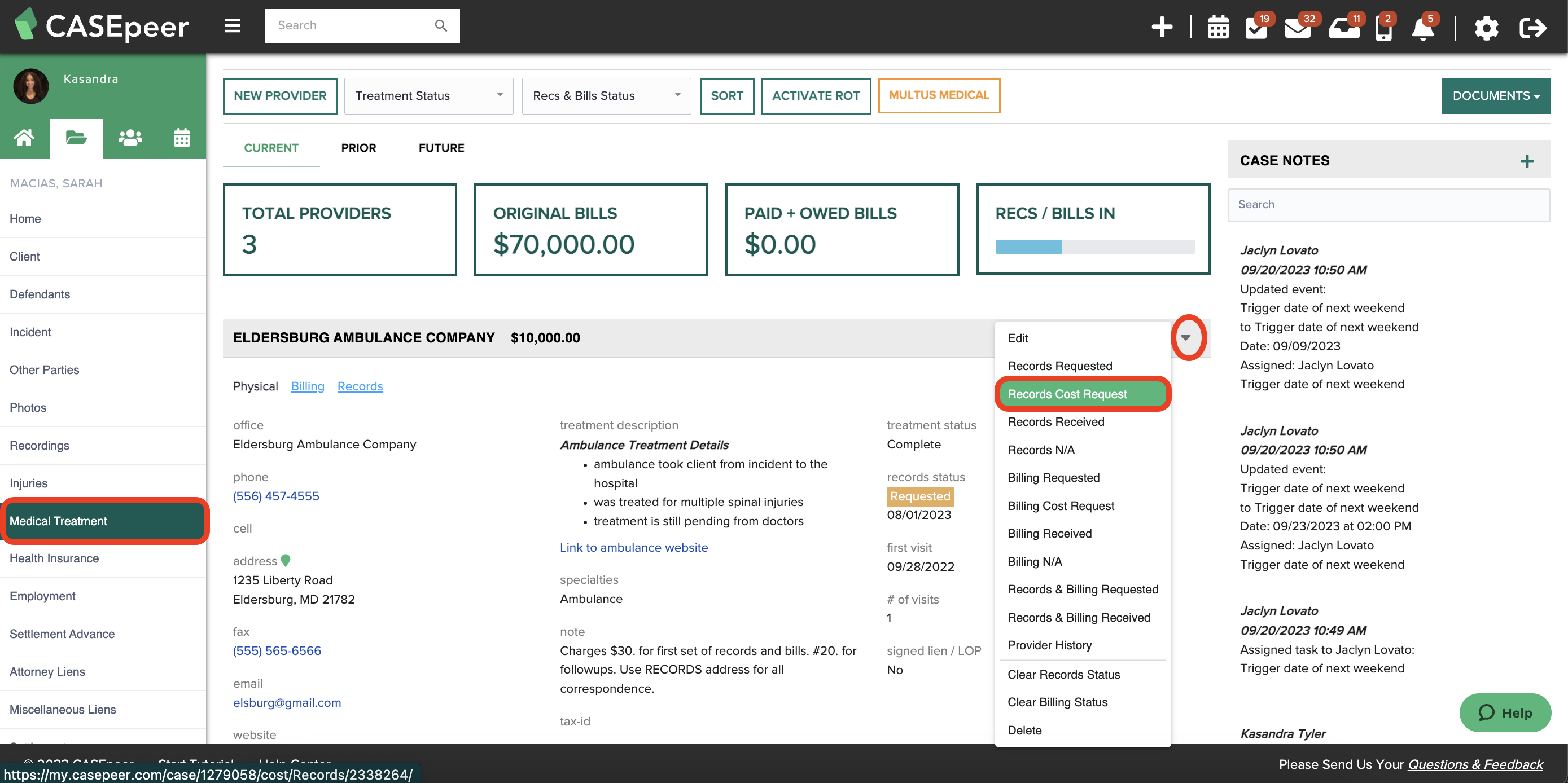 Cost Request for Medical Records – CASEpeer