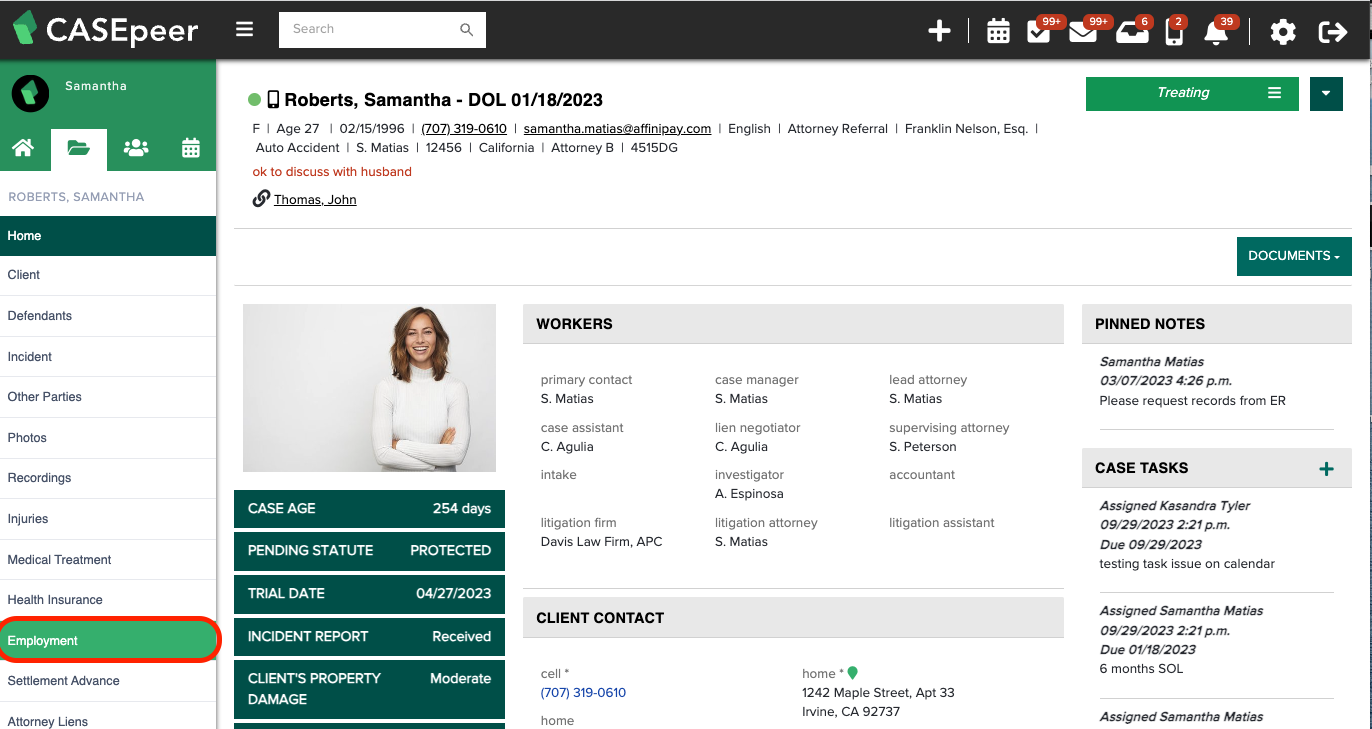 Edit Workers Compensation Information – CASEpeer