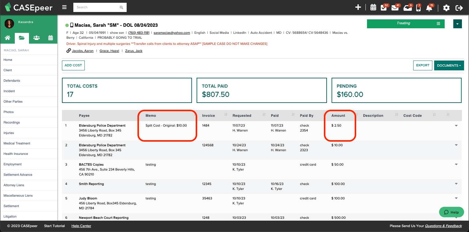 Split Case Costs Across Linked Cases – CASEpeer