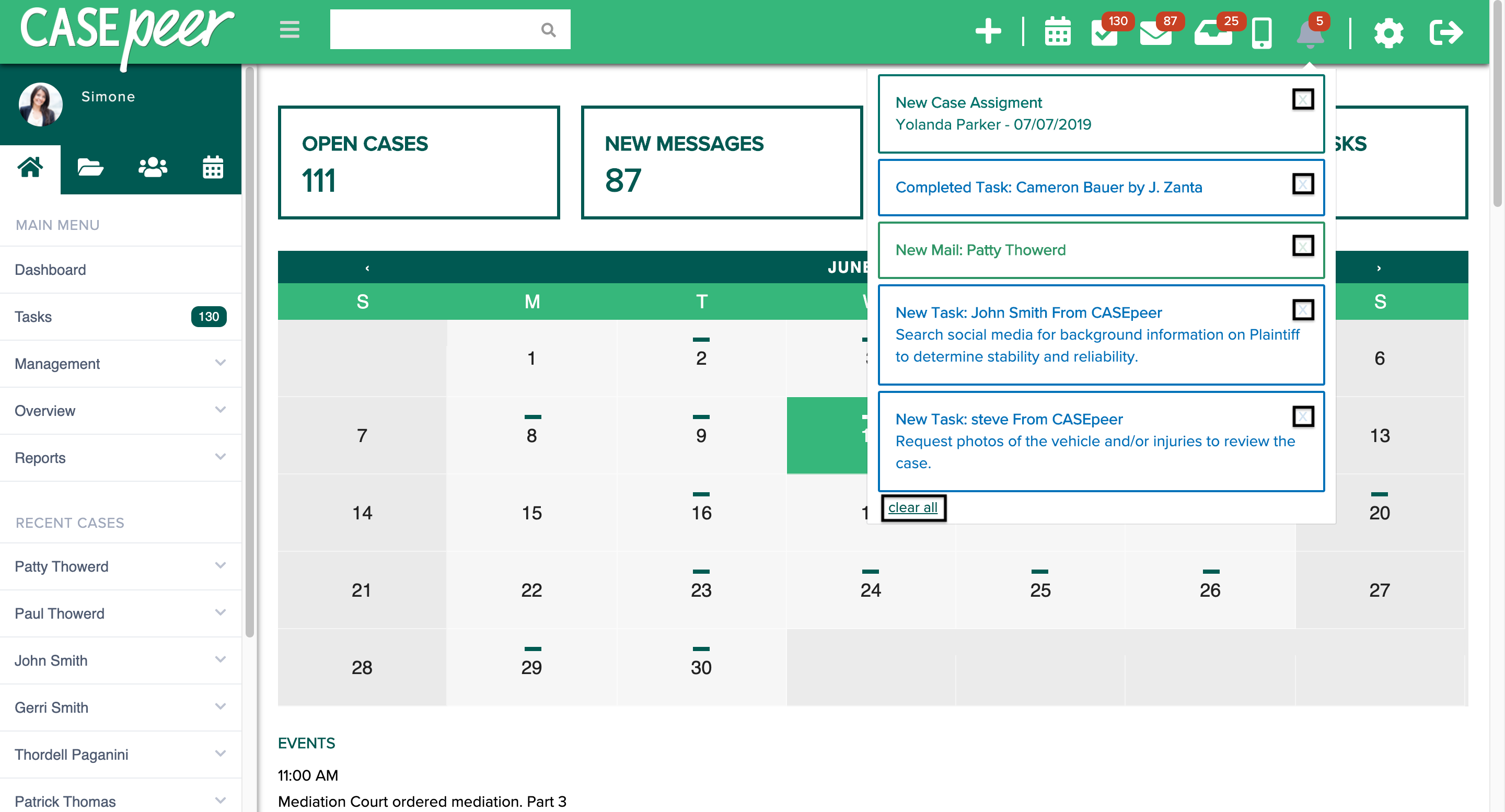 Clear All Notifications – CASEpeer