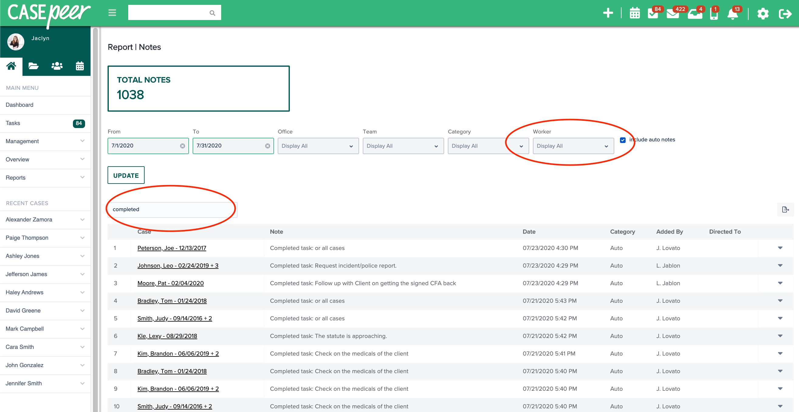 View Completed Tasks – CASEpeer