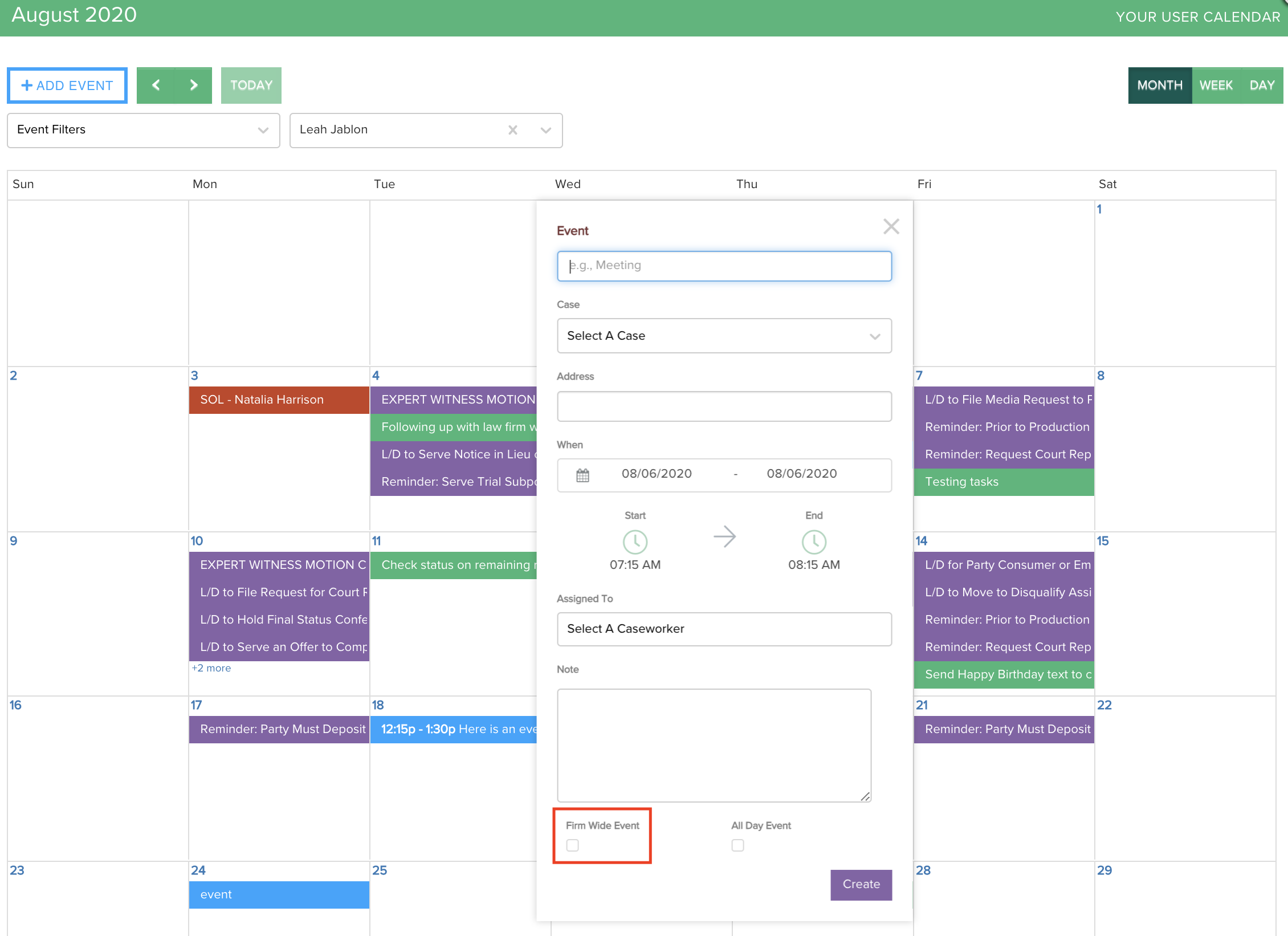Add Firm Wide Event to Calendar – CASEpeer