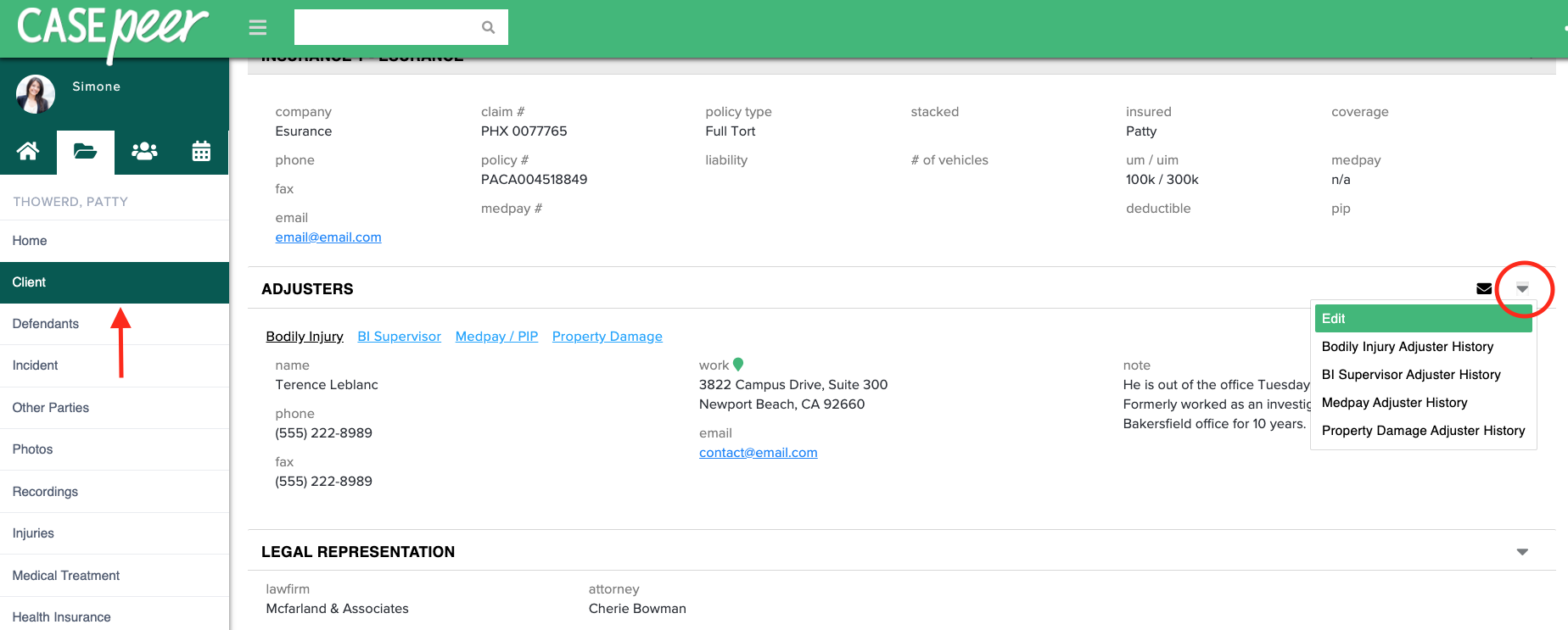 Add a Note to an Adjuster Contact – CASEpeer
