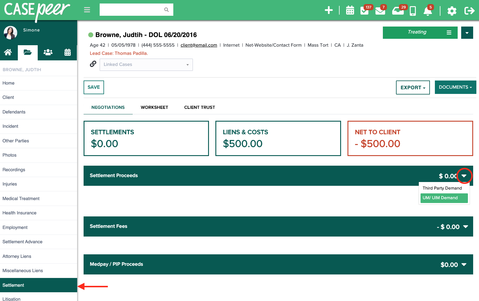 Add UM/UIM Demand – CASEpeer