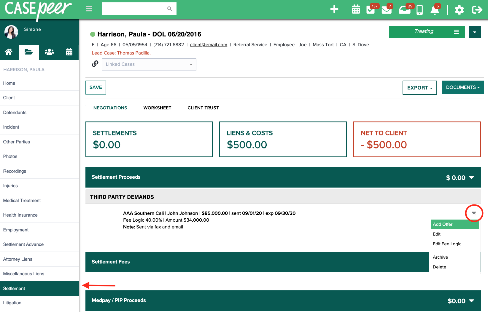Add a Settlement Offer – CASEpeer