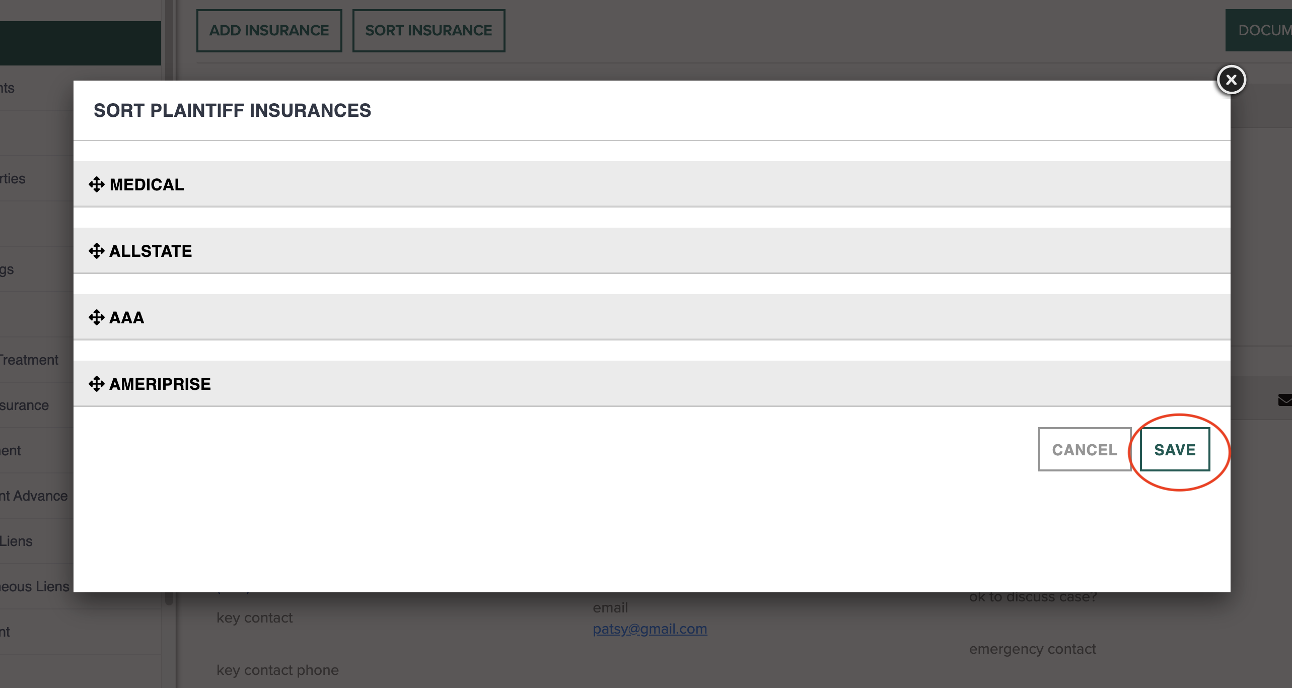Sort Client Insurance – CASEpeer