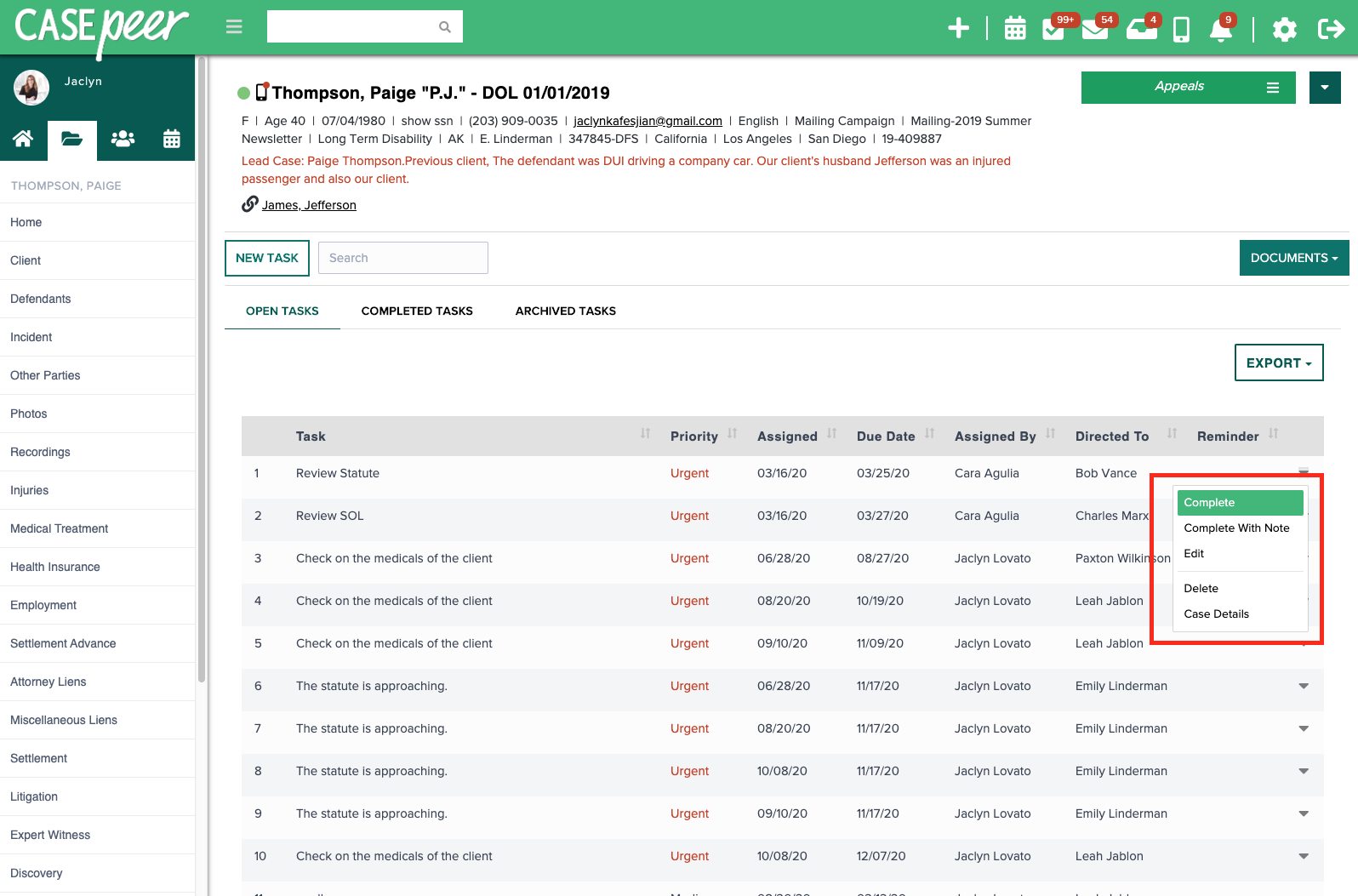Complete a Task – CASEpeer