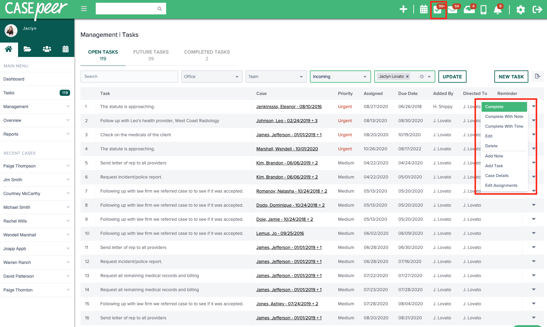 Complete a Task – CASEpeer