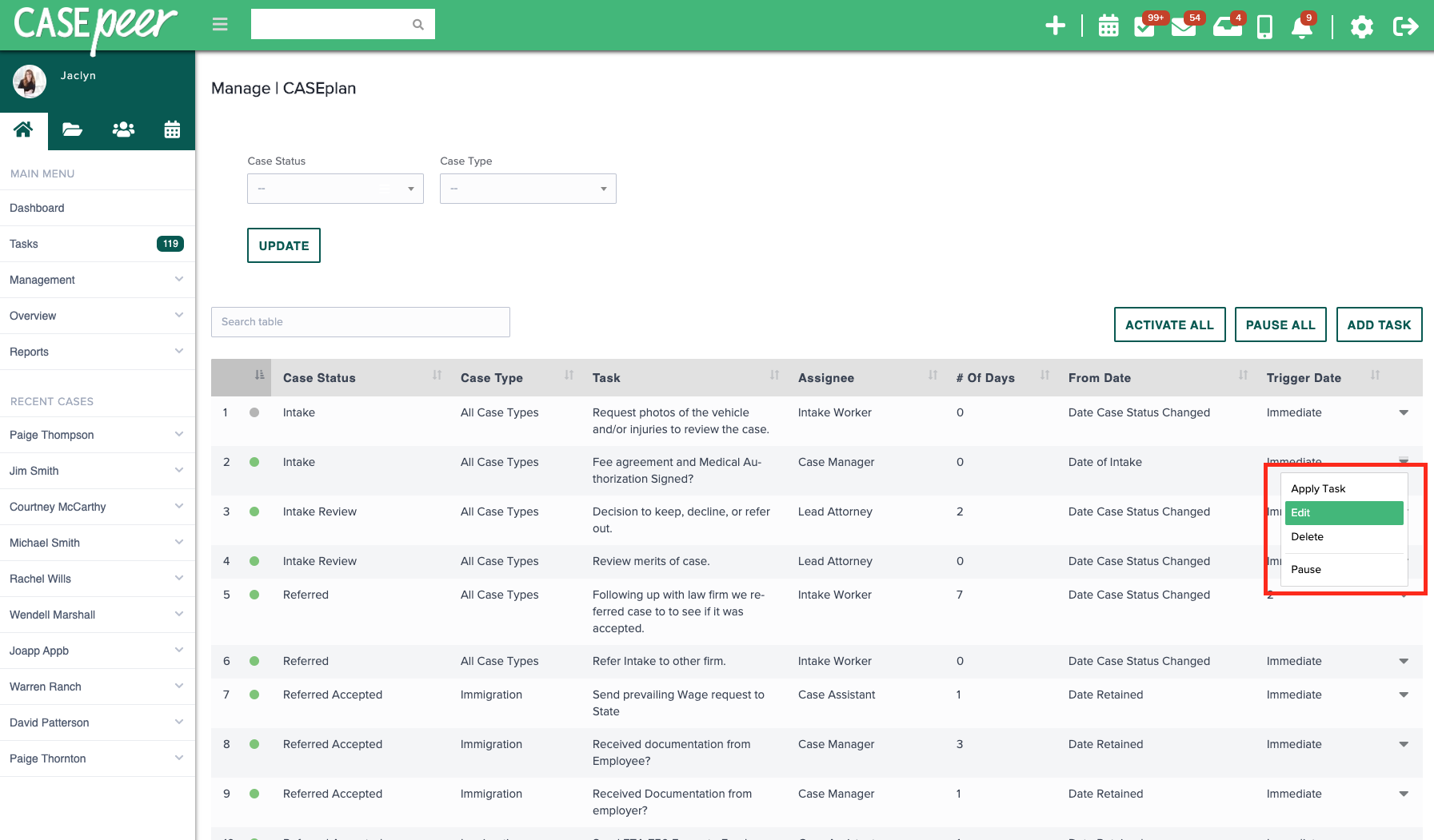 Edit a CASEplan Task – CASEpeer