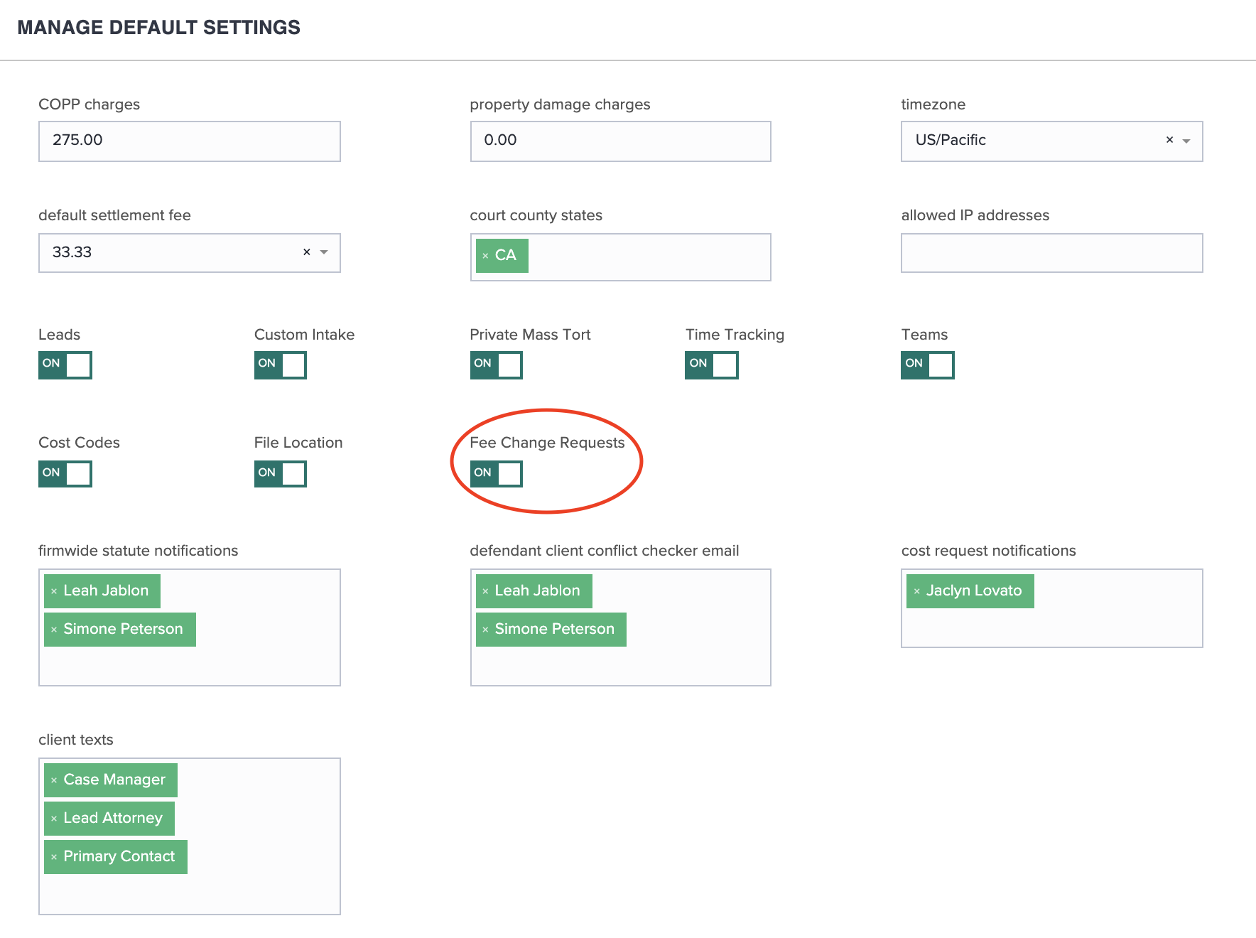 Activate Fee Change Requests – CASEpeer