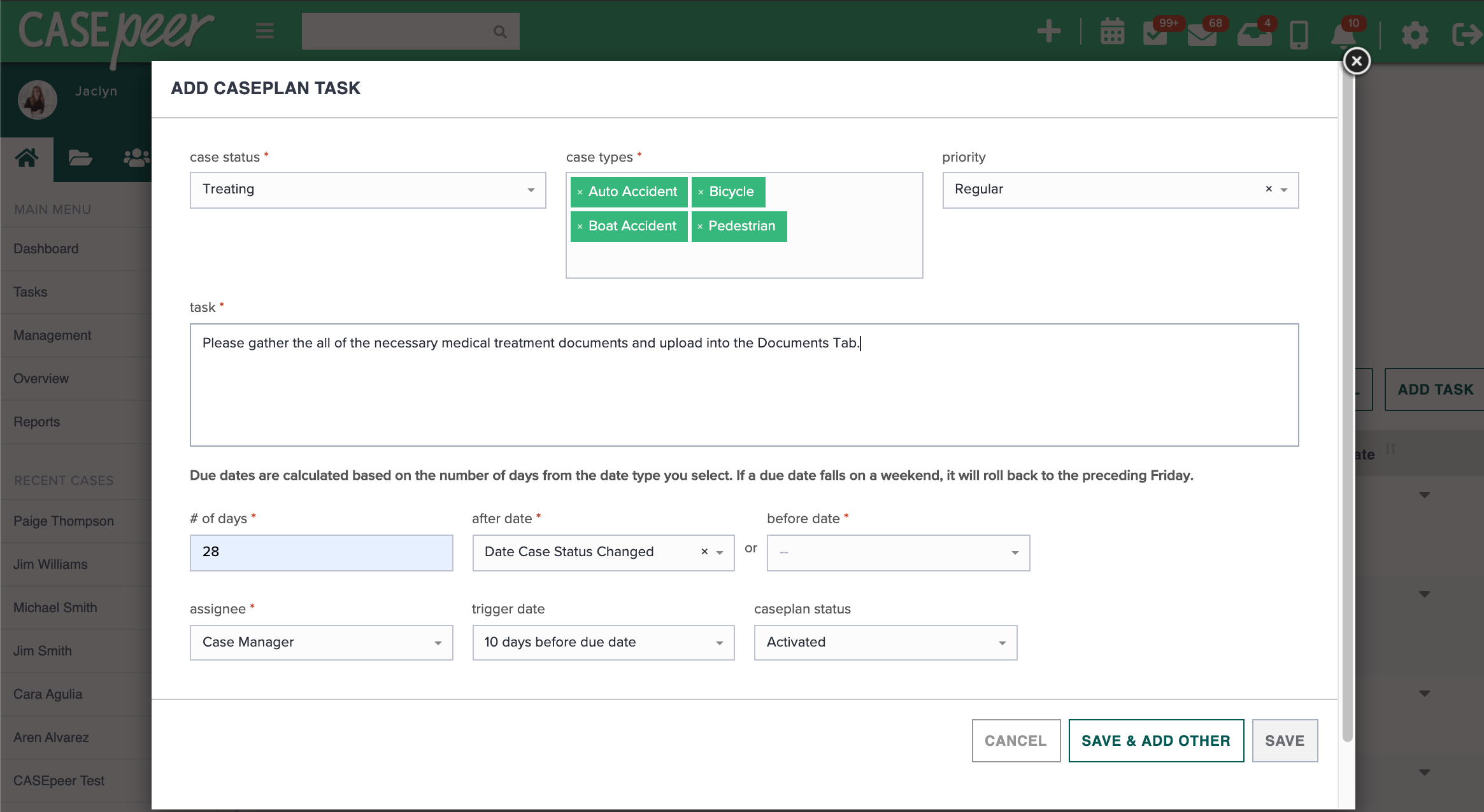 Add a New CASEplan Task – CASEpeer