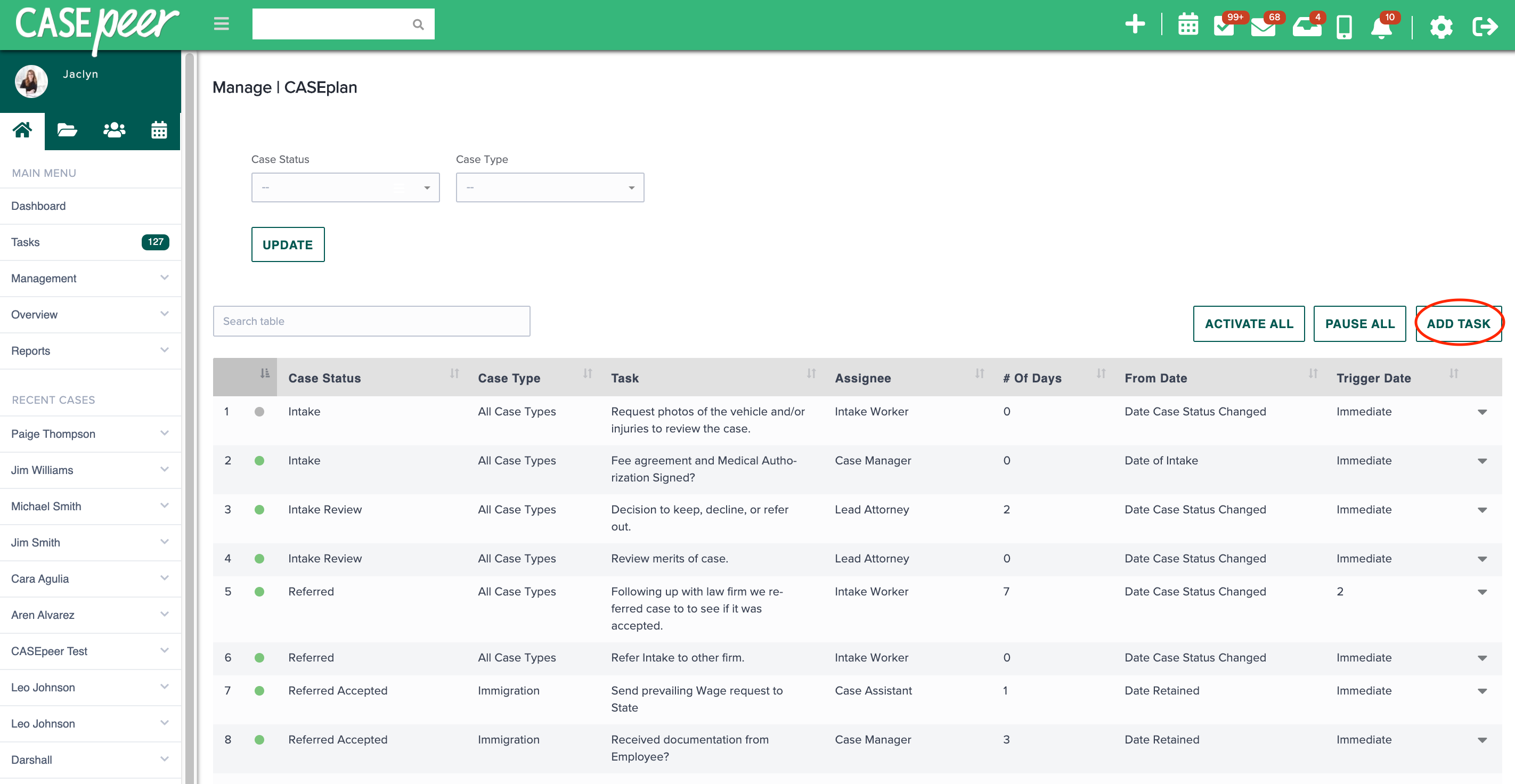 Add a New CASEplan Task – CASEpeer
