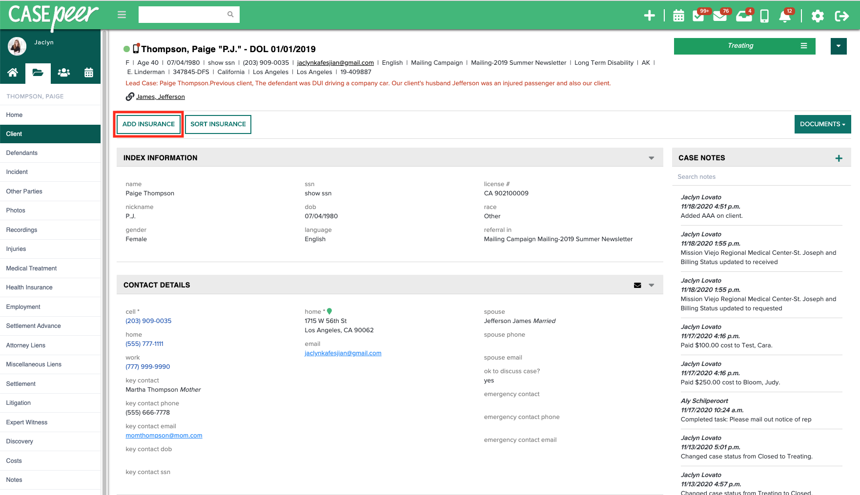 Add a Client Insurance – CASEpeer