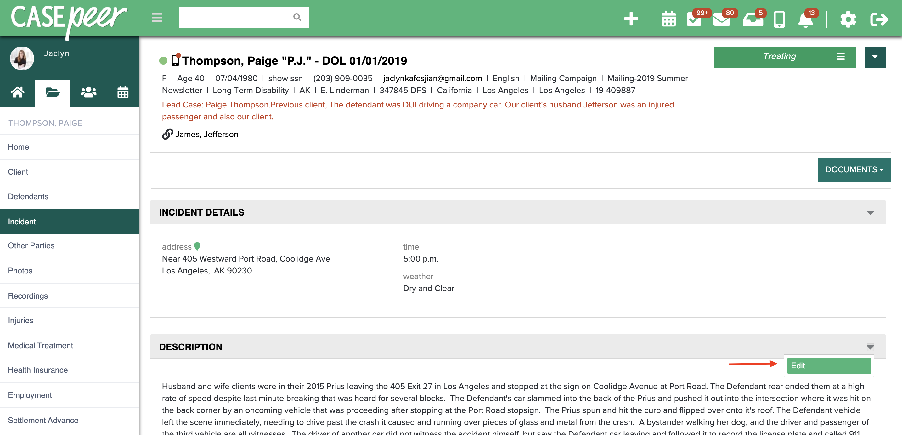 Edit Incident Description – CASEpeer