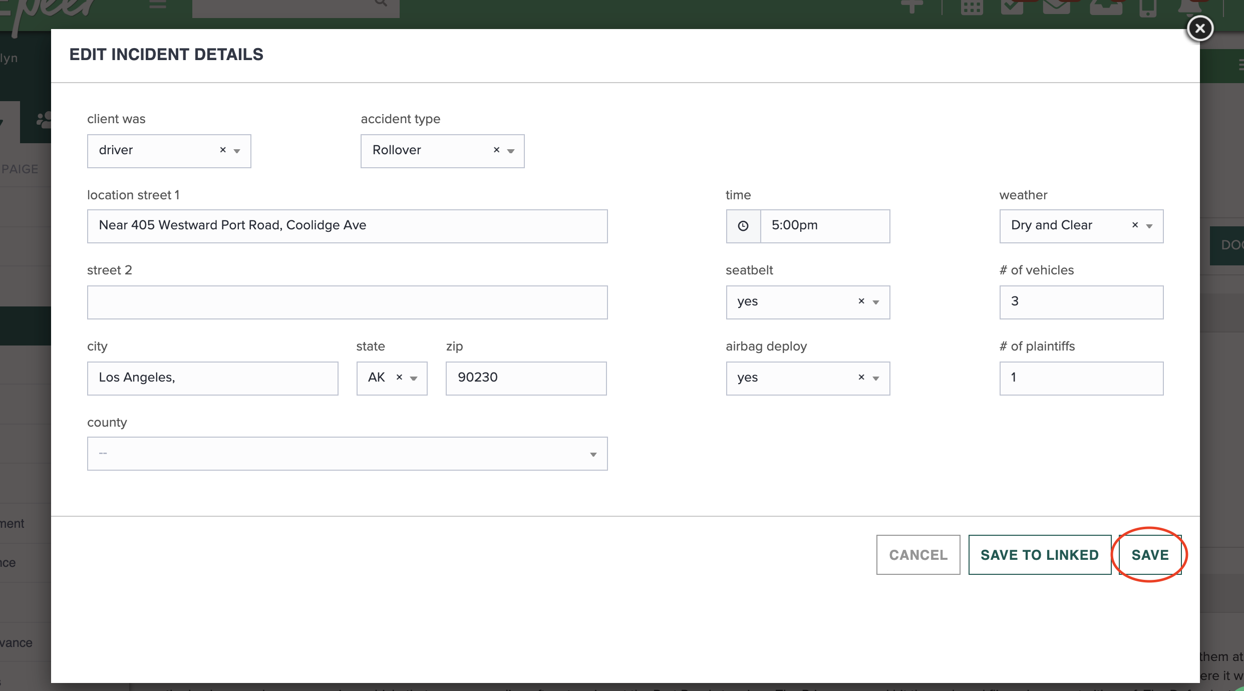 Edit Incident Details – CASEpeer
