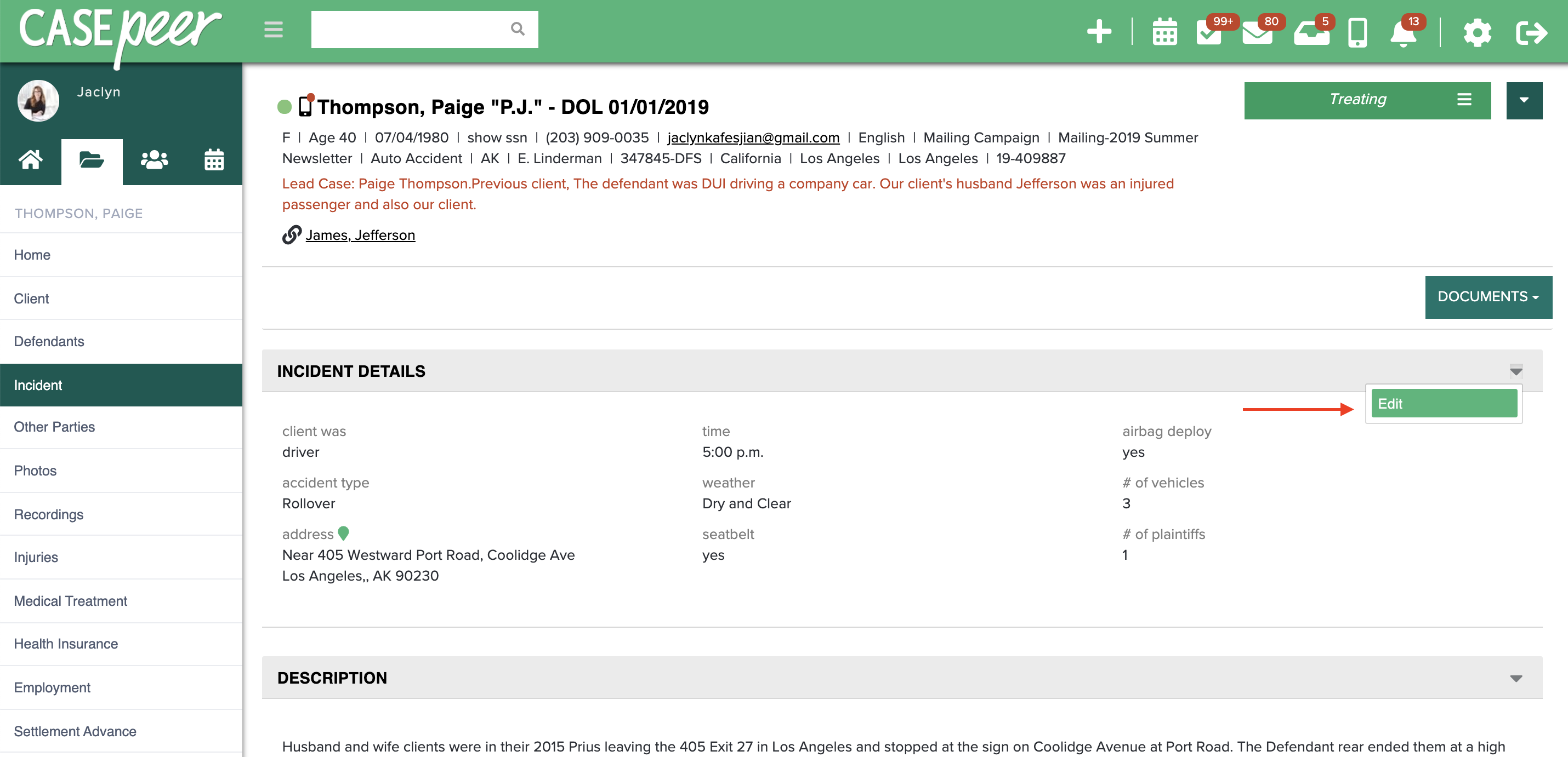 Edit Incident Details – CASEpeer