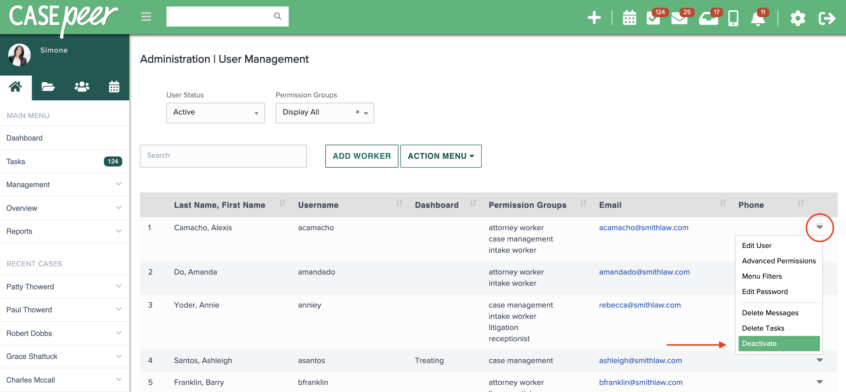 Deactivate a User – CASEpeer