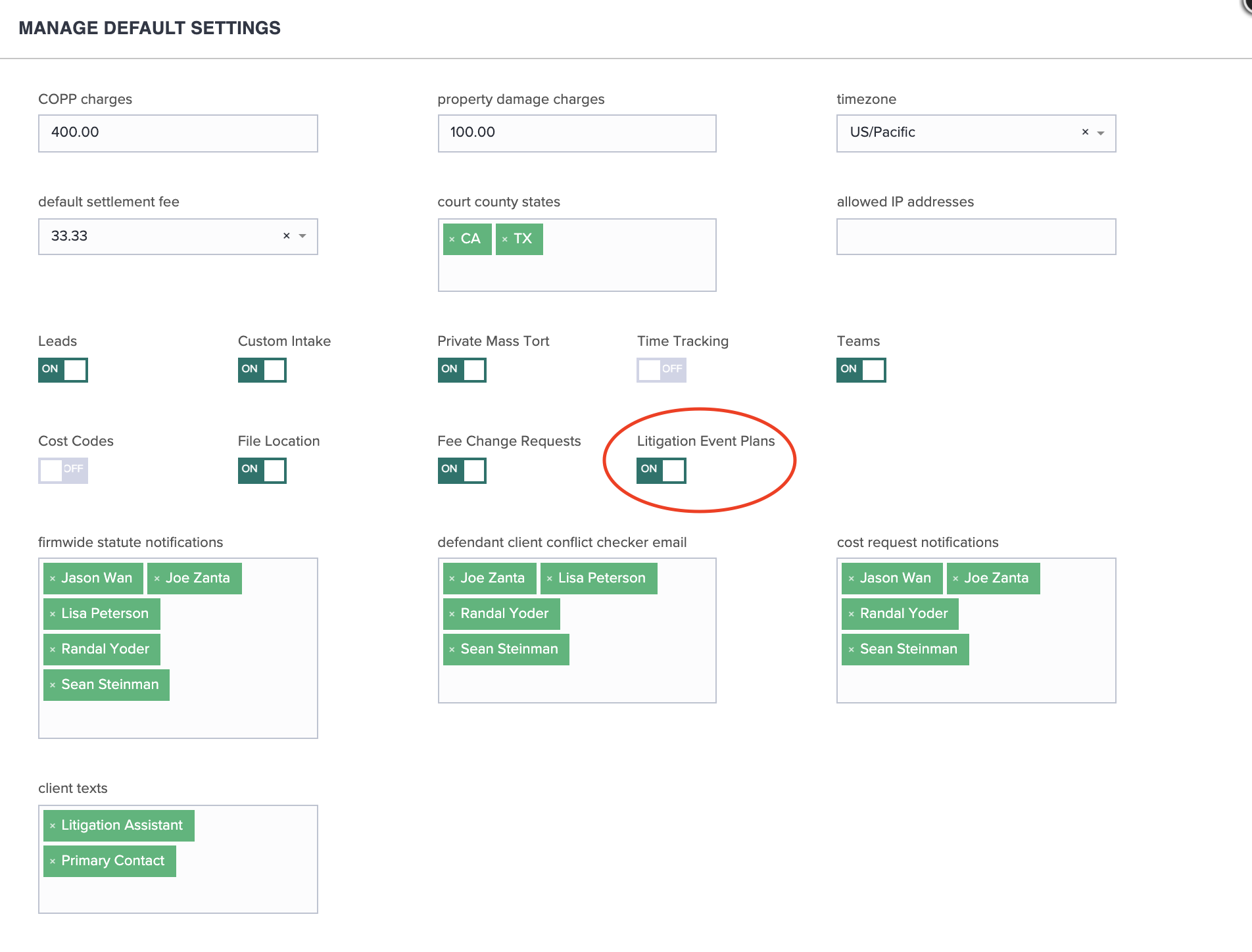 Turn on Litigation Event Plans – CASEpeer