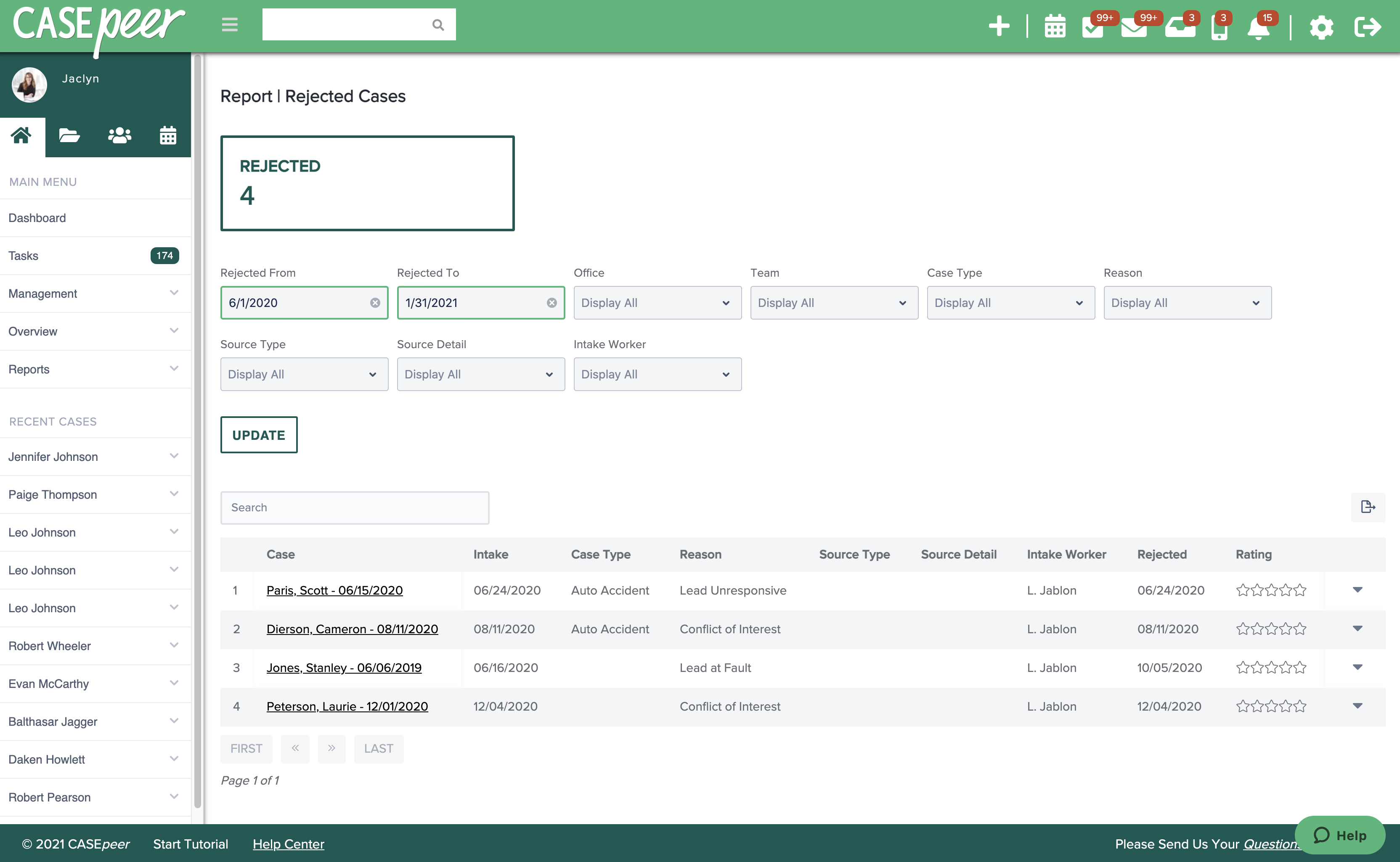 Rejected Cases Report – CASEpeer