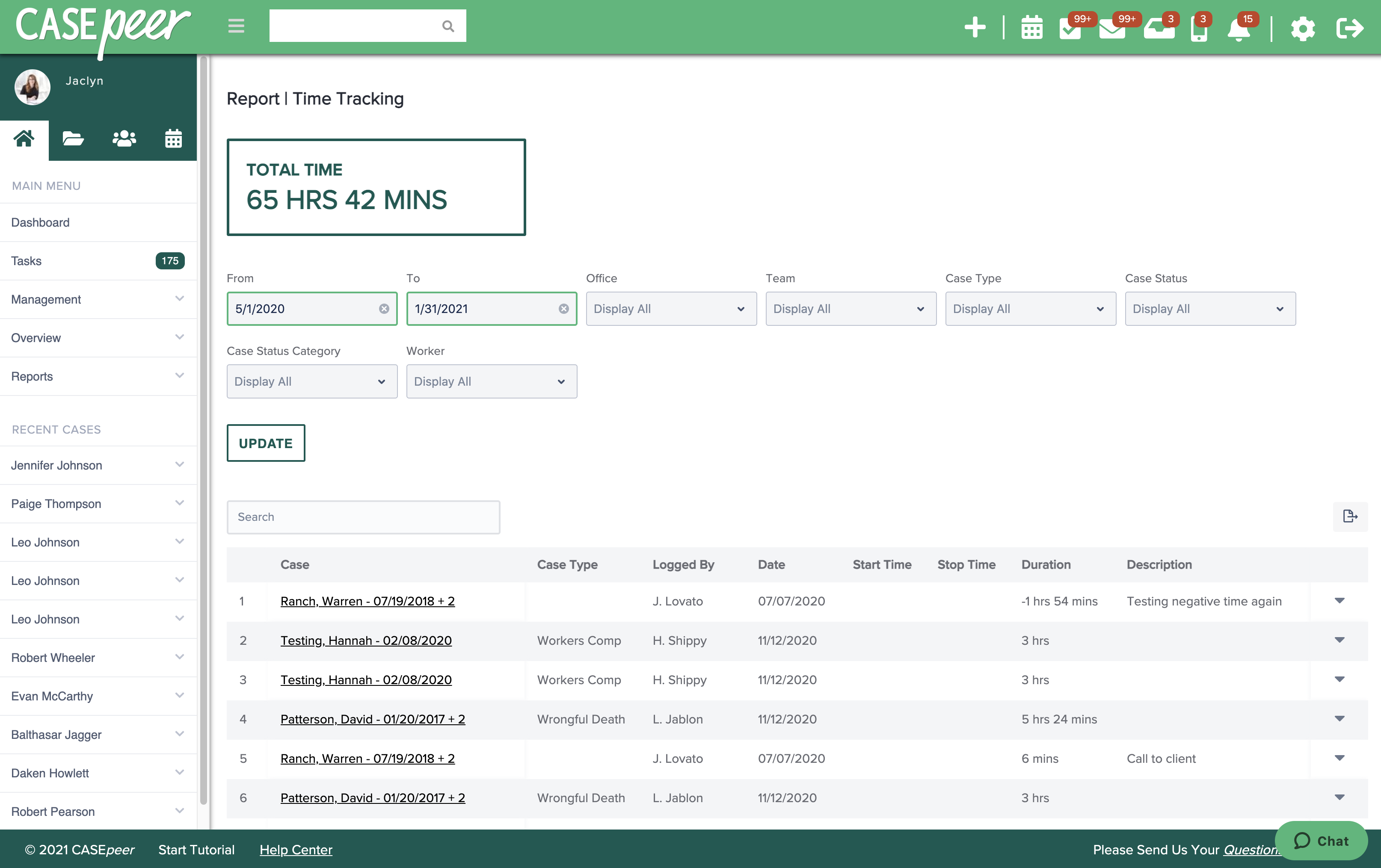 Time Tracking Report – CASEpeer