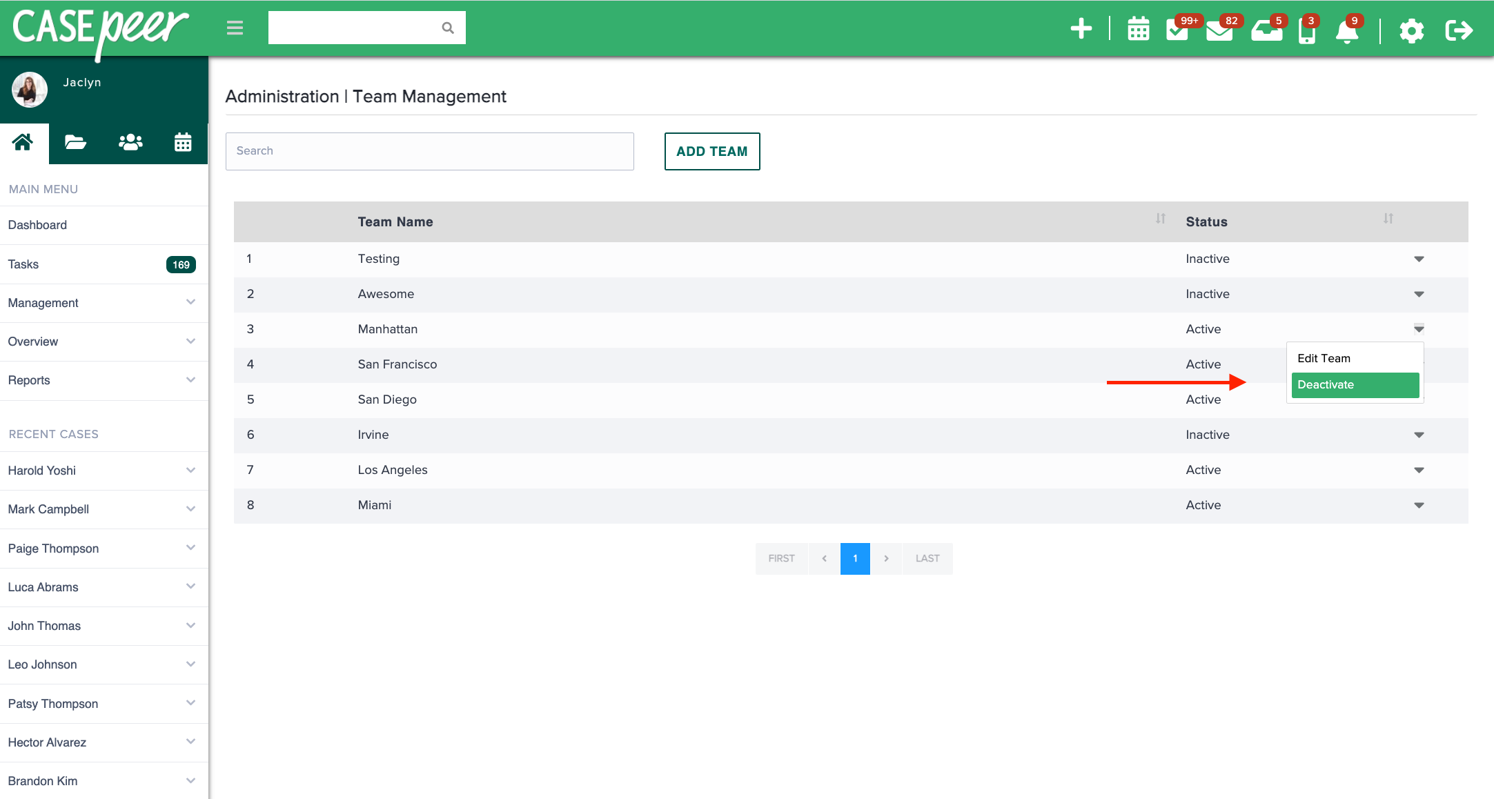 Deactivate a Team – CASEpeer
