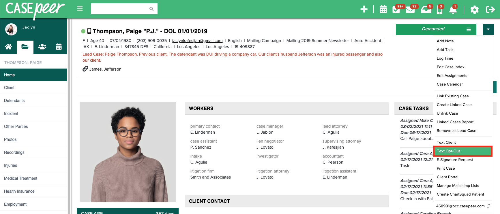 Opt-Out a Client to Receive Text Messages – CASEpeer