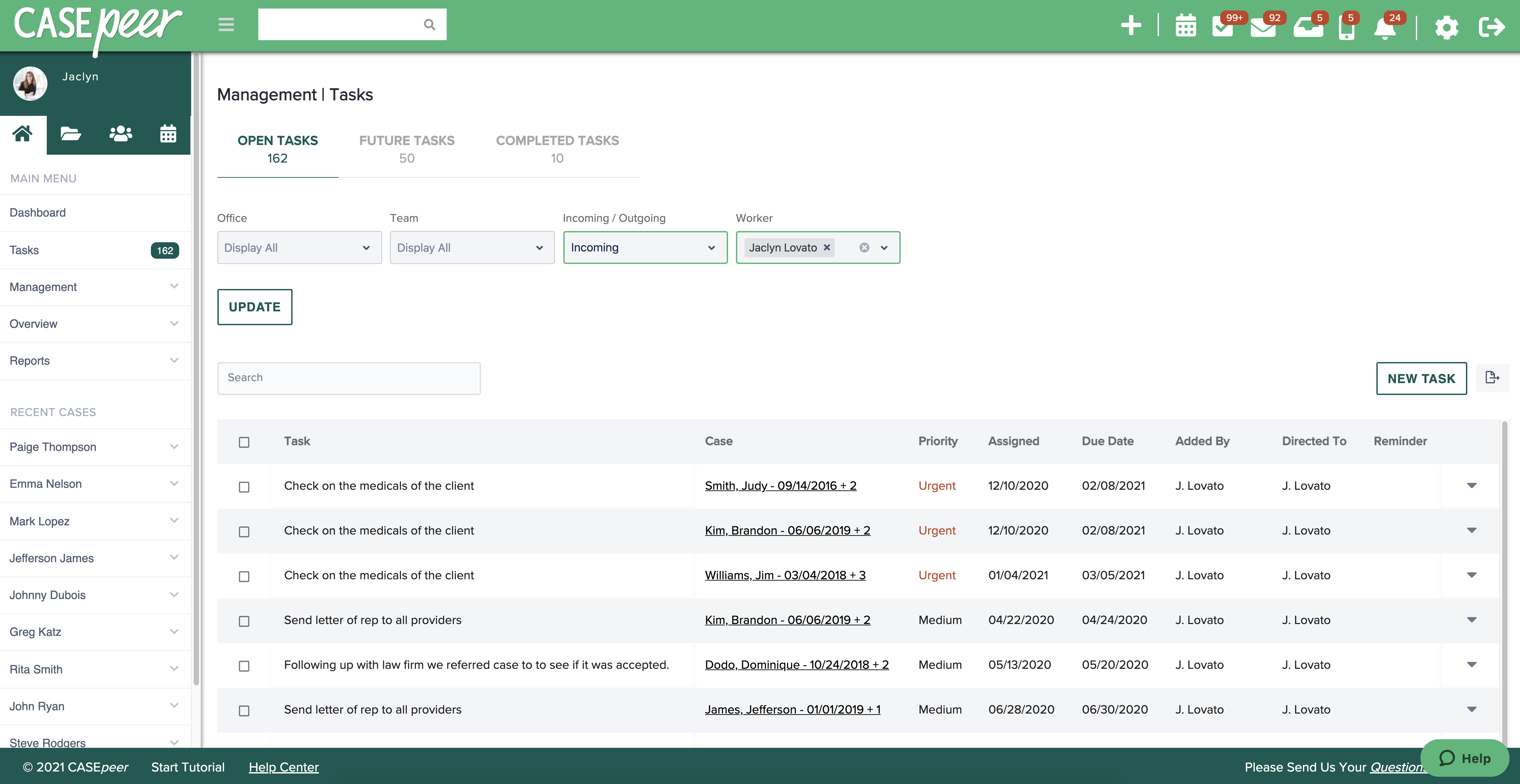 View All Tasks for All Cases – CASEpeer