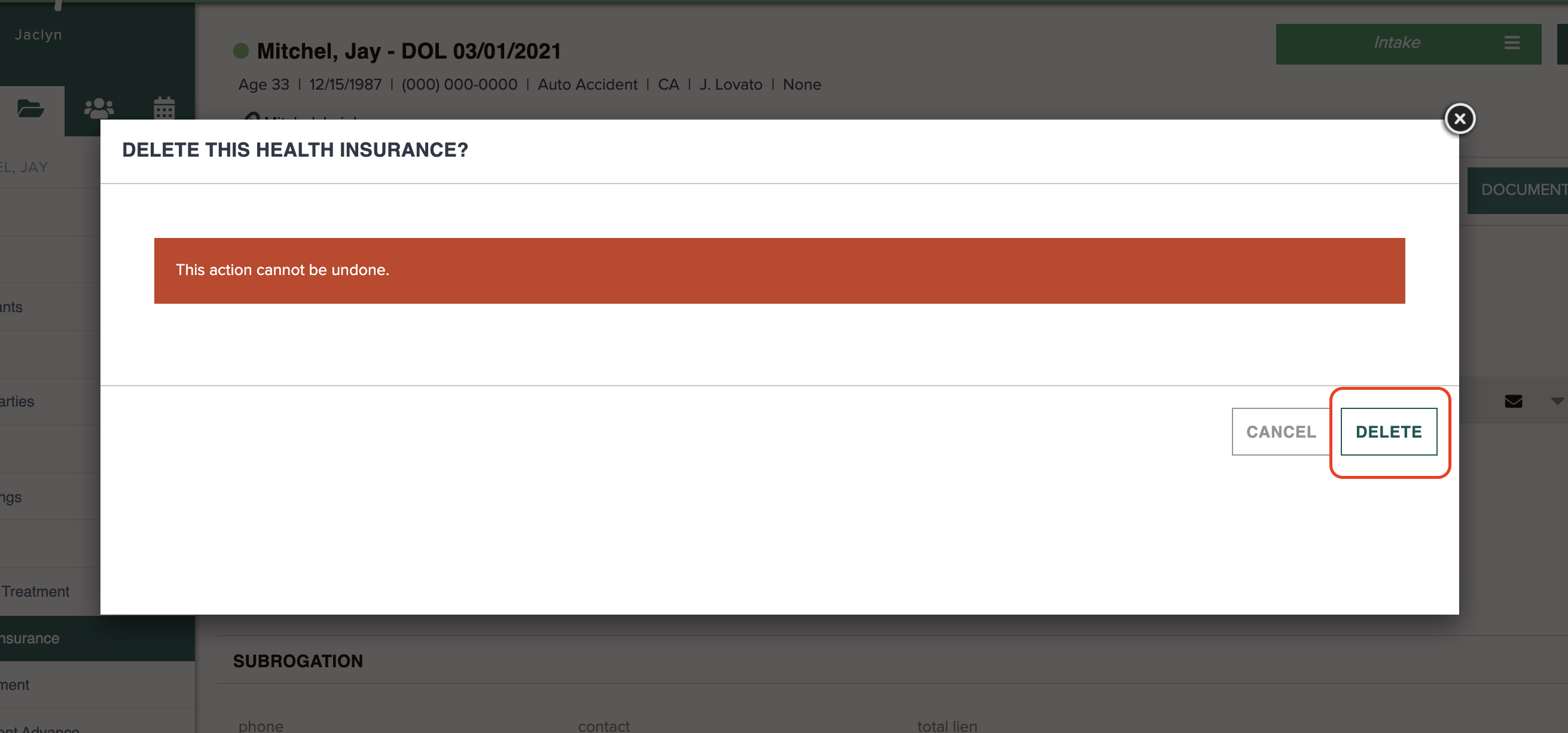 Delete a Health Insurance – CASEpeer