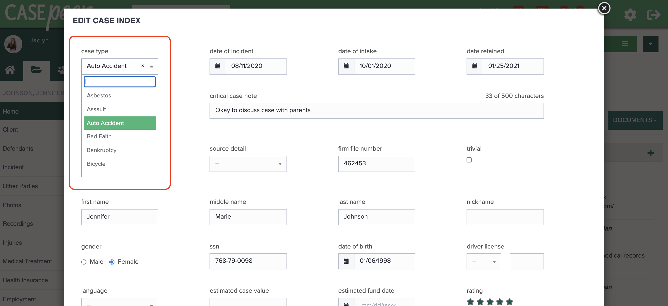 Edit Case Type – CASEpeer