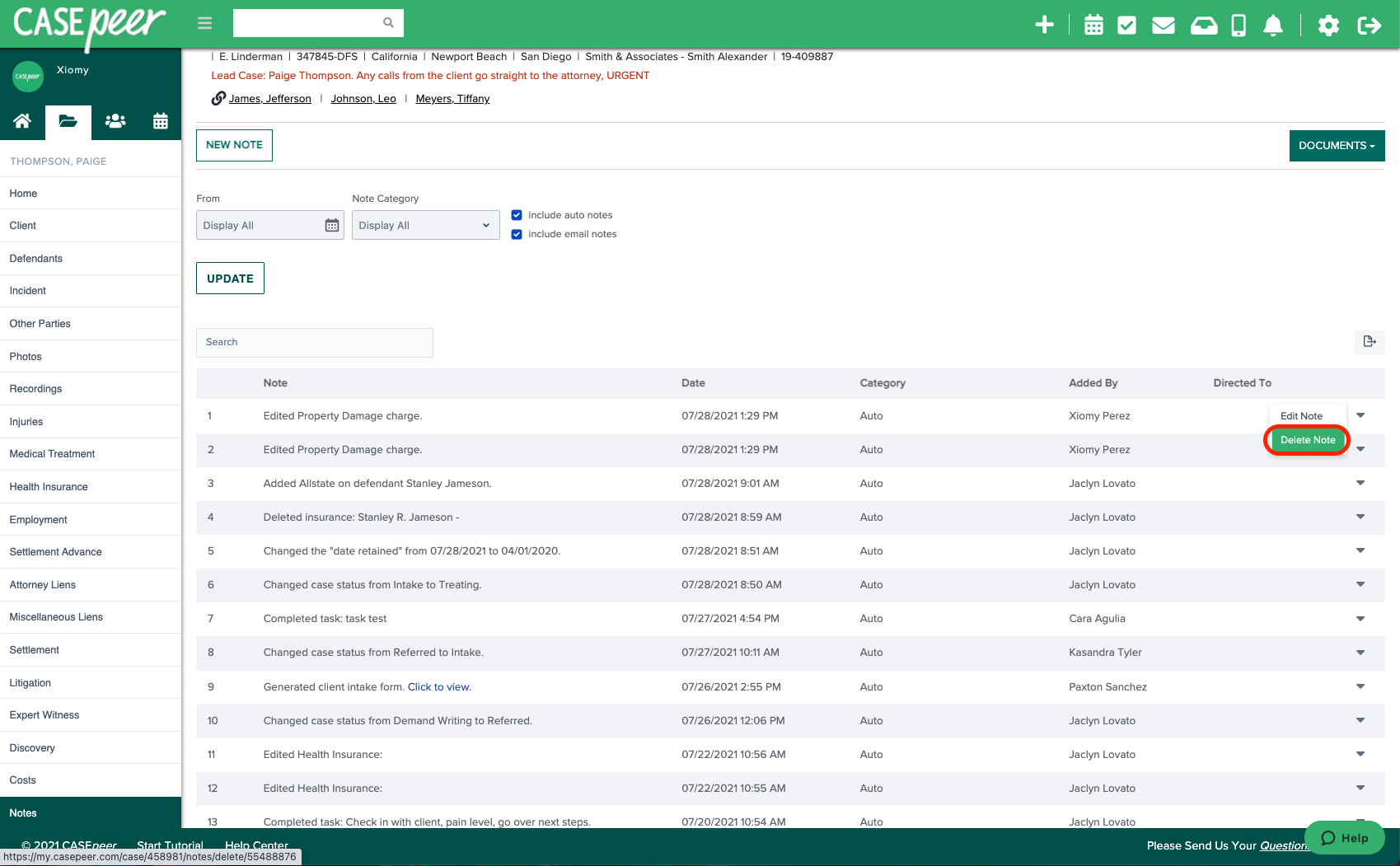 Delete a Case Note – CASEpeer
