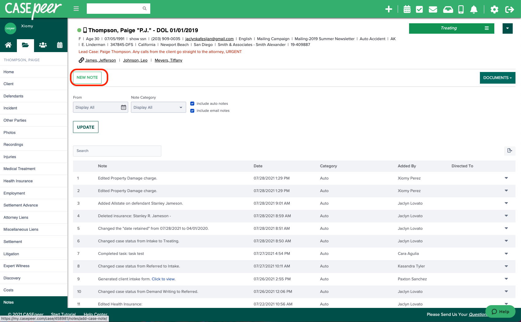 Add a Case Note – CASEpeer