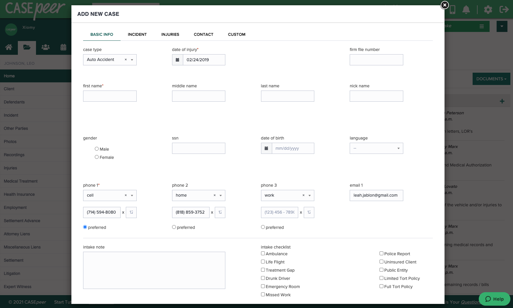 Create New Linked Case – CASEpeer