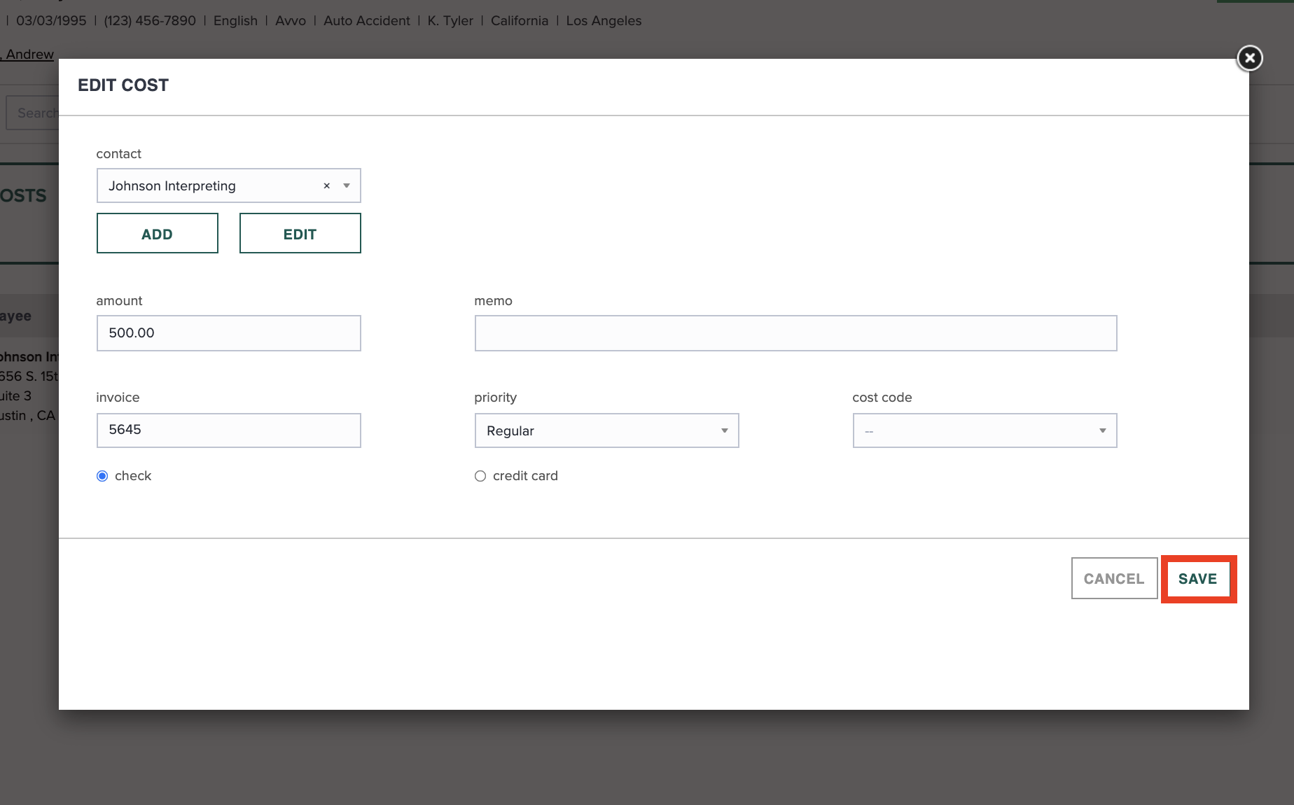 Edit a Paid Cost – CASEpeer
