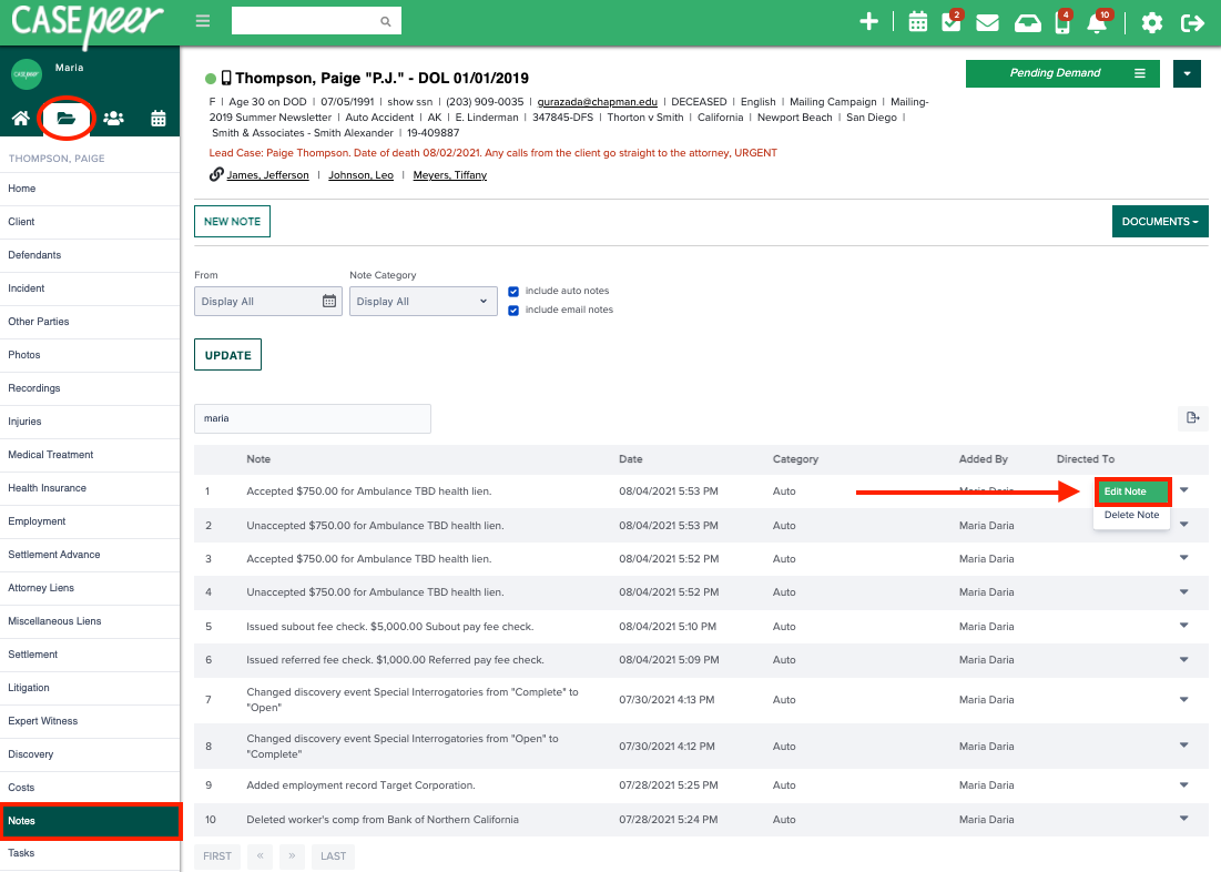 Edit a Case Note – CASEpeer
