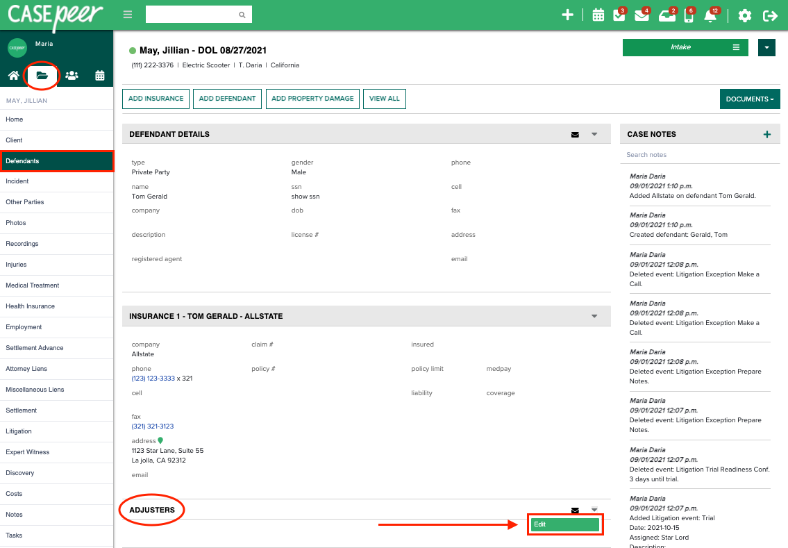 Add Adjusters to a Defendant Insurance – CASEpeer