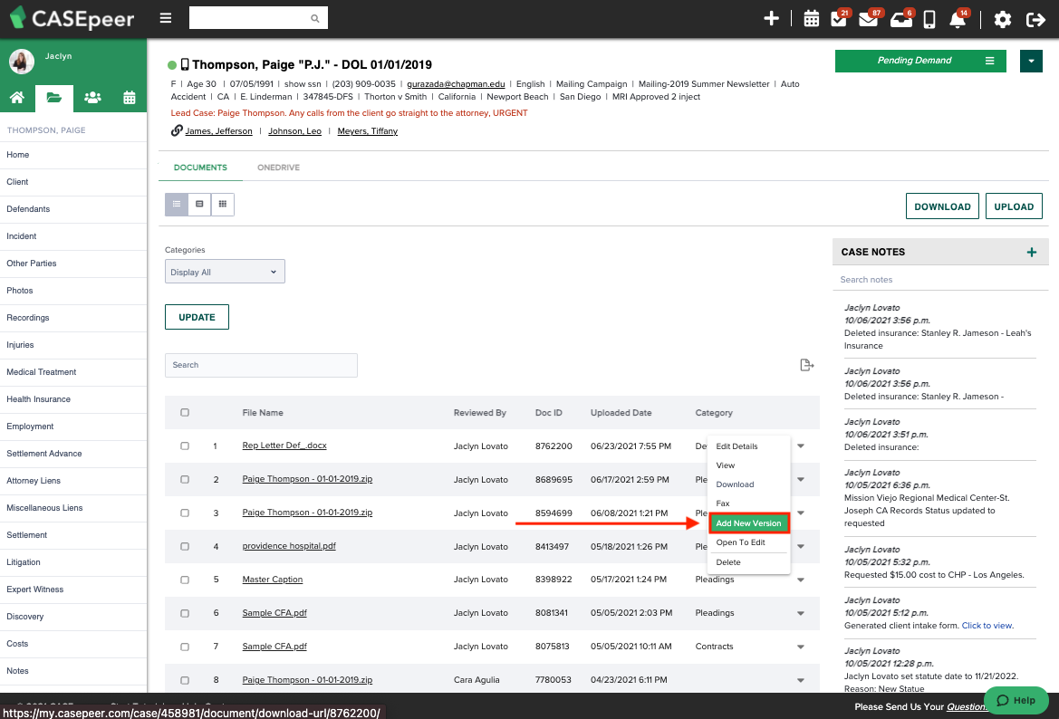 Add a New Version of an Existing Document – CASEpeer