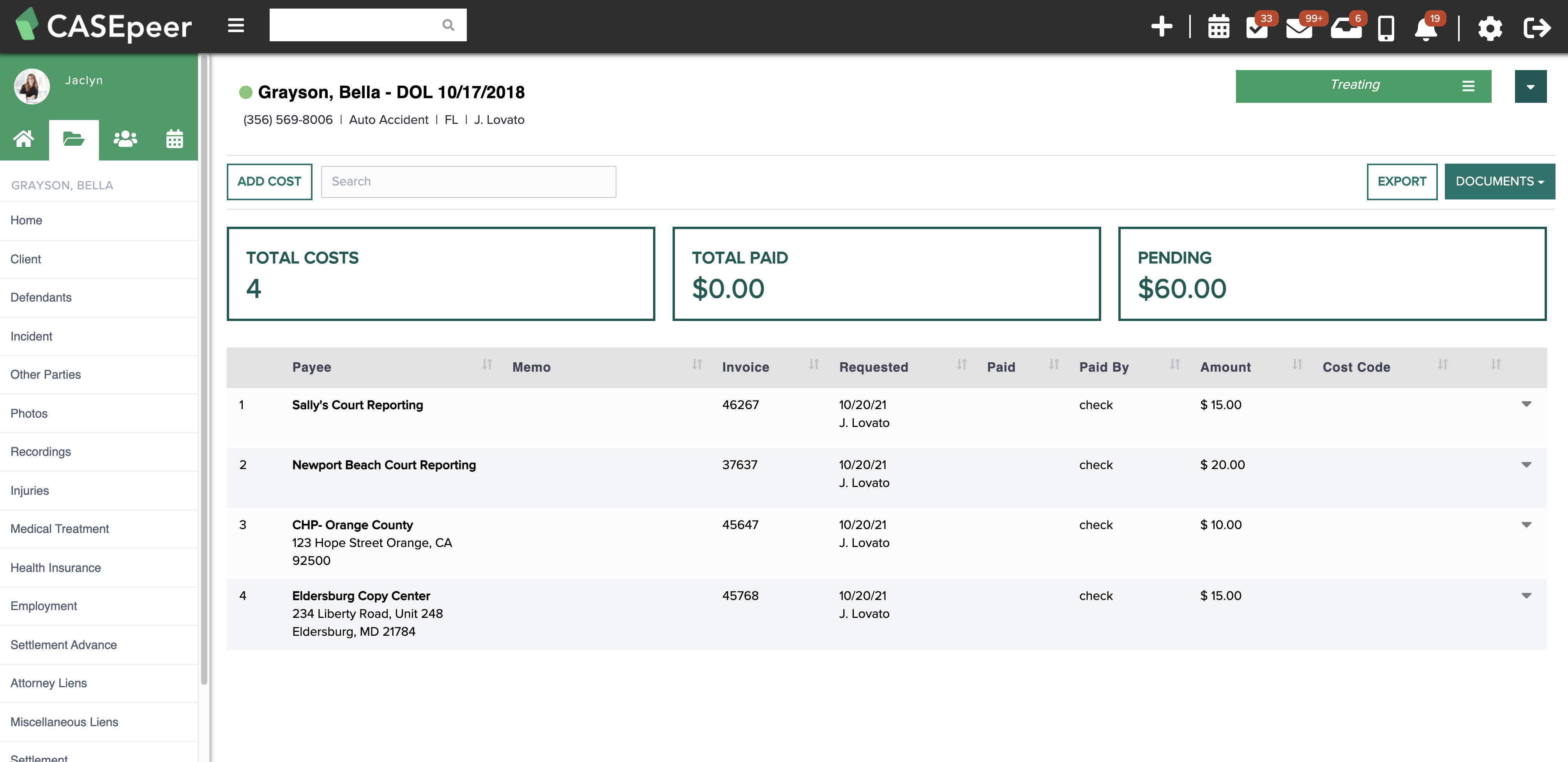 Add a Cost – CASEpeer