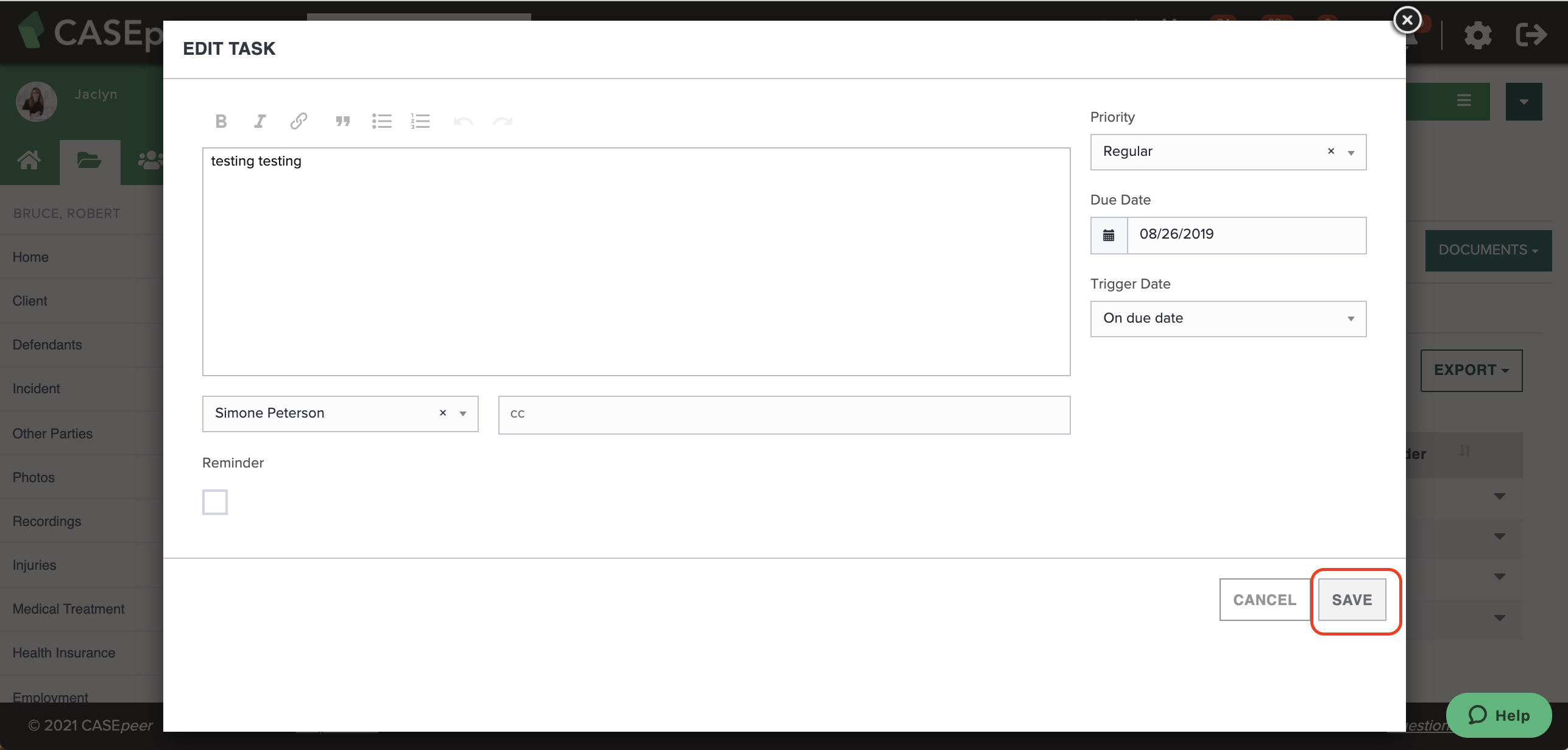Edit a Task on a Case – CASEpeer