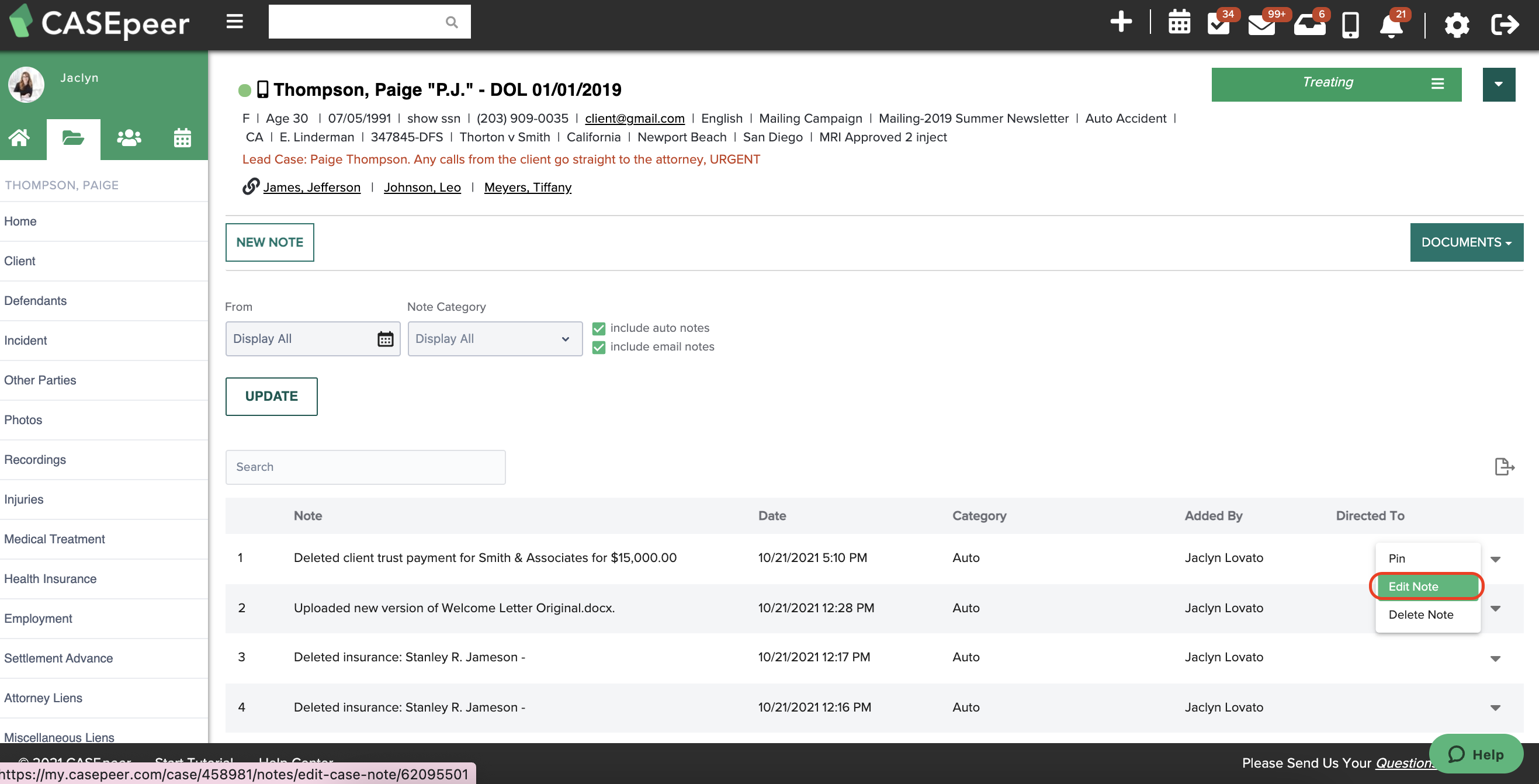 Edit a Case Note – CASEpeer