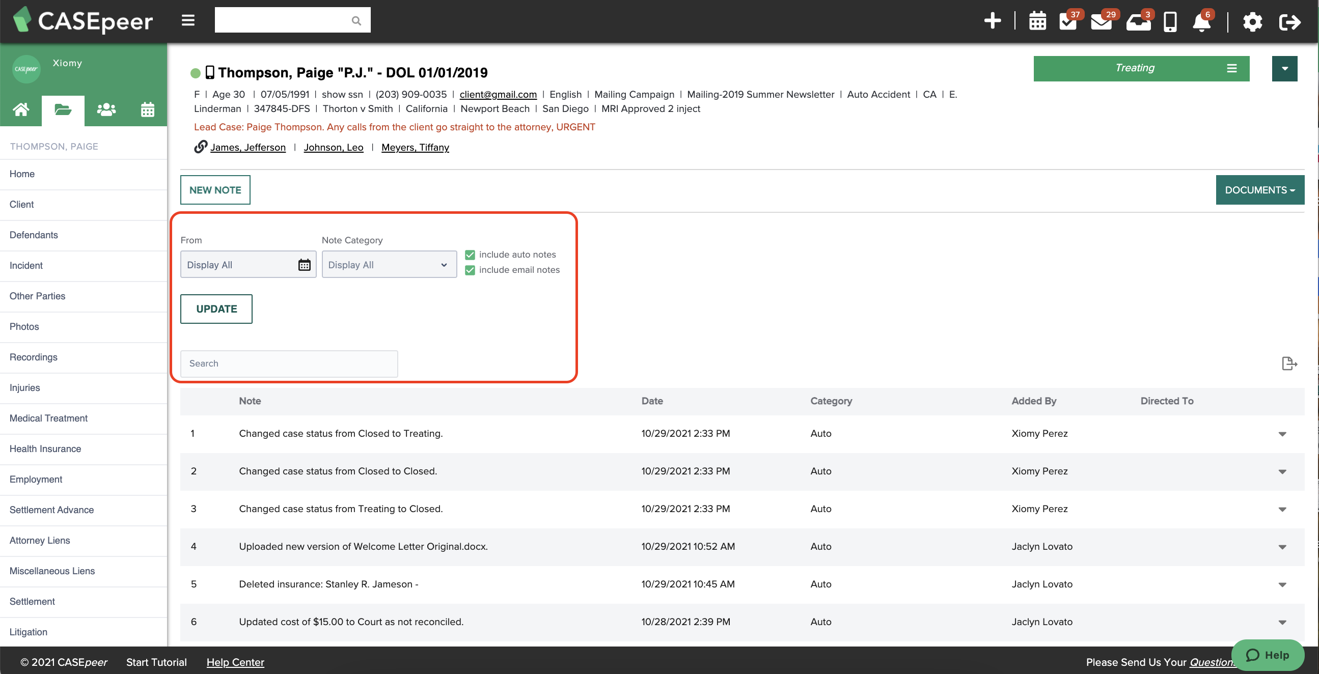 Search Case Notes – CASEpeer